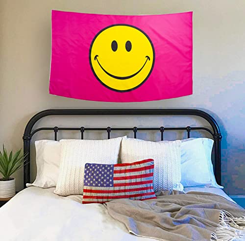 DANF 3x5 FT Pink Happy Face Flag Smile Flags Banner with Two Brass ...