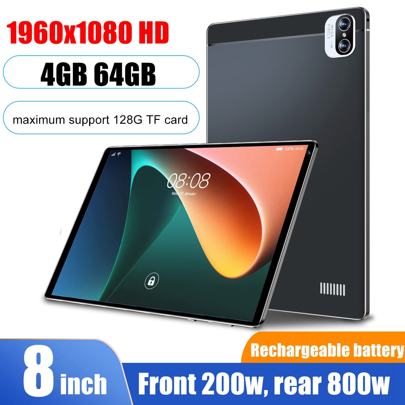 Call Tablet, Black 4GB 64GB 8inch Tablet Maximum Support 128G TF Card ...