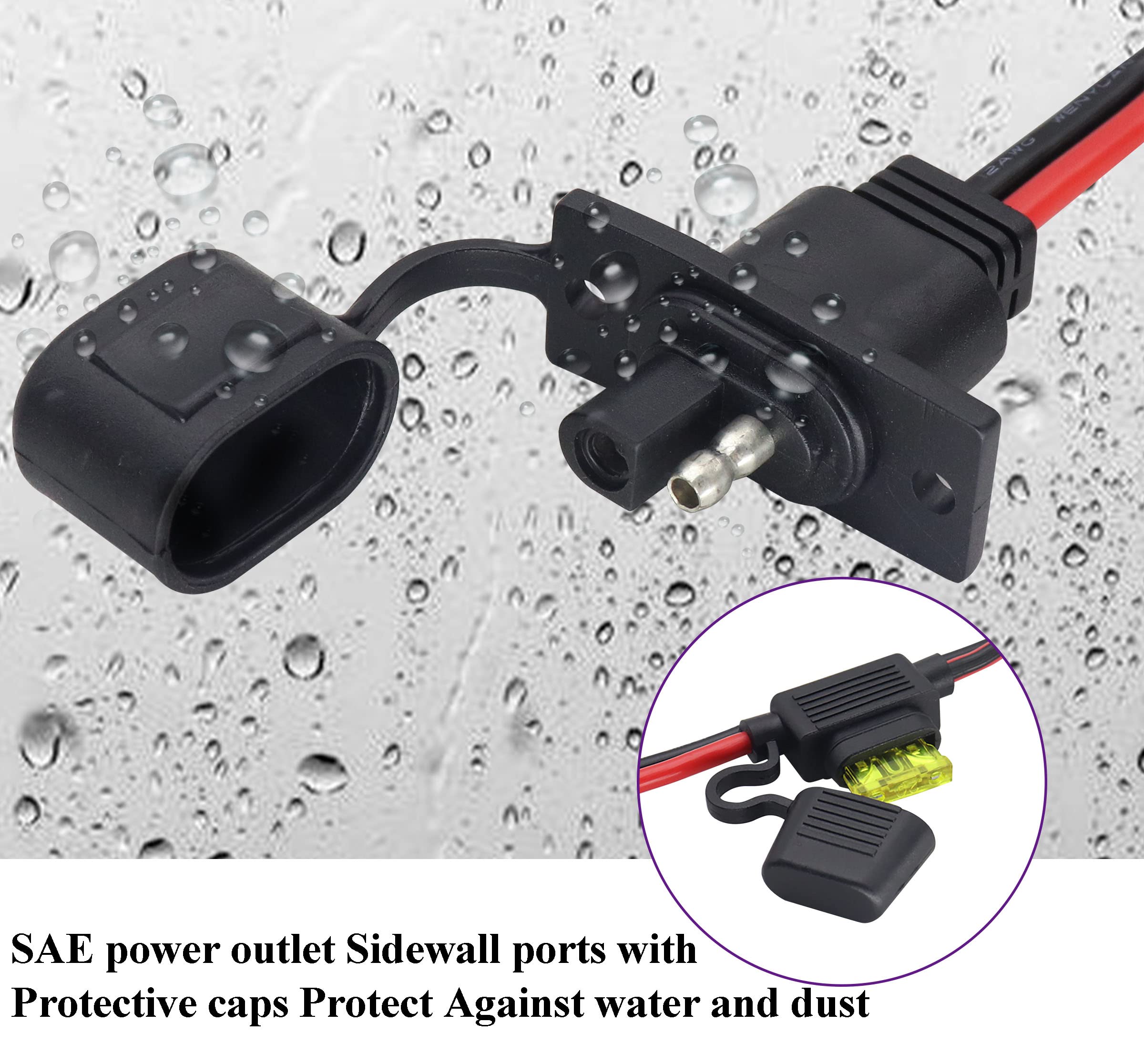 AAOTOKK SAE to SAE Solar Power Outlet Sidewall Port Cable,12AWG ...