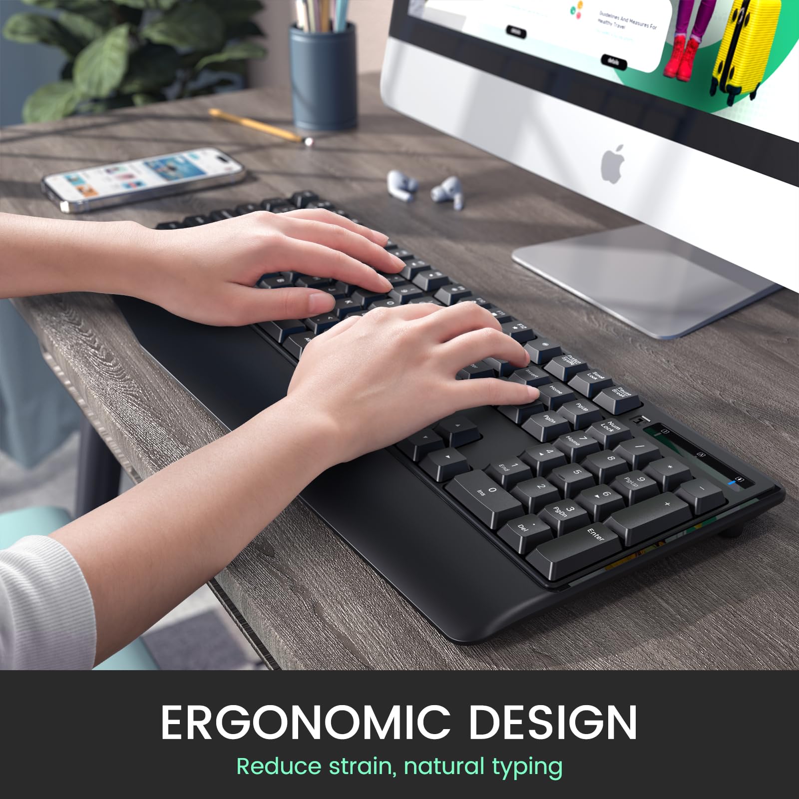 Wireless Keyboard and Mouse Combo, 2.4G Full-Sized Ergonomic Computer ...