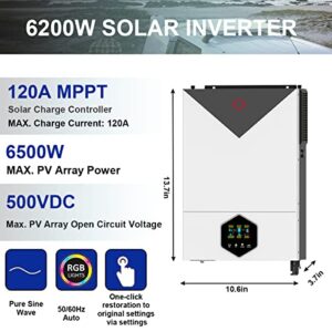 Y&H 6.2KW On/Off-Grid Solar Hybrid Inverter 48VDC Pure Sine Wave AC220V Output MPPT 120A Solar ...