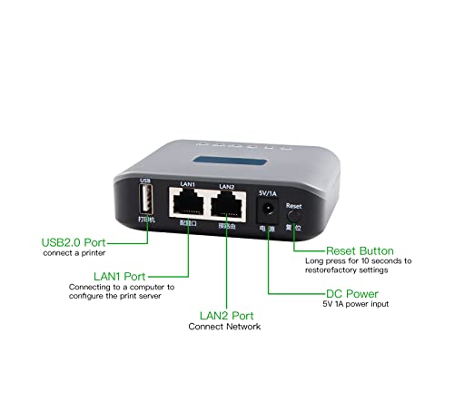 Quxas Print Server Ethernet to USB2.0 Network 1-Port LAN Print Server ...