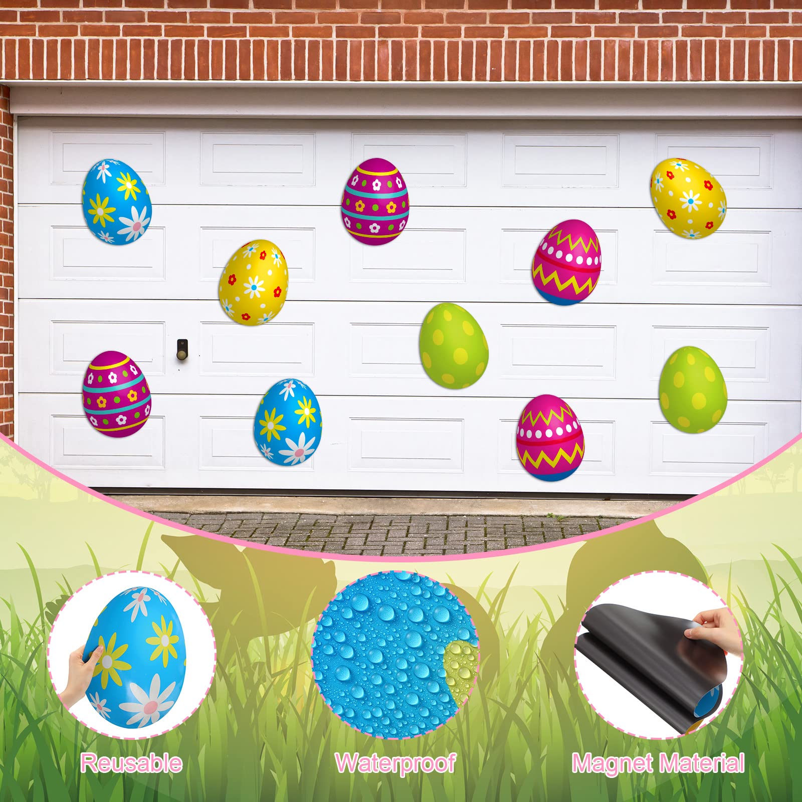 10 Pcs 12 Inch Easter Garage Door Magnets Magnetic Eggs Garage Door ...