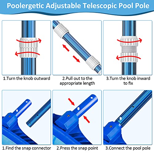 Poolergetic Pool Pole, Telescopic Pool Pole,Thickened Aluminum Pool ...