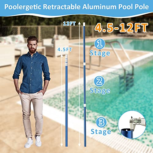 Poolergetic Pool Pole, Telescopic Pool Pole,Thickened Aluminum Pool ...