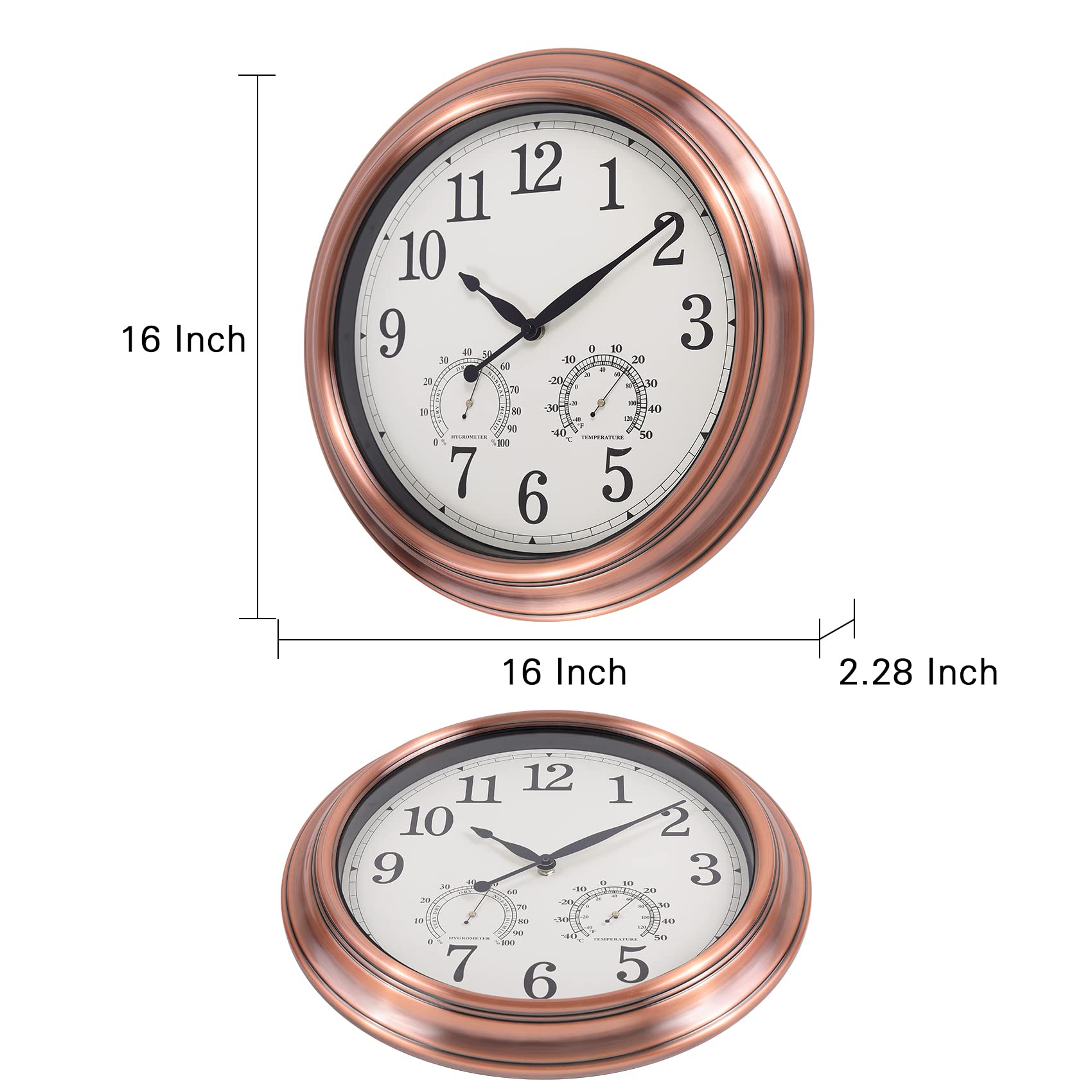Vigorwise 16 inch Outdoor Wall Clock, Metal Waterproof Wall Clock with ...