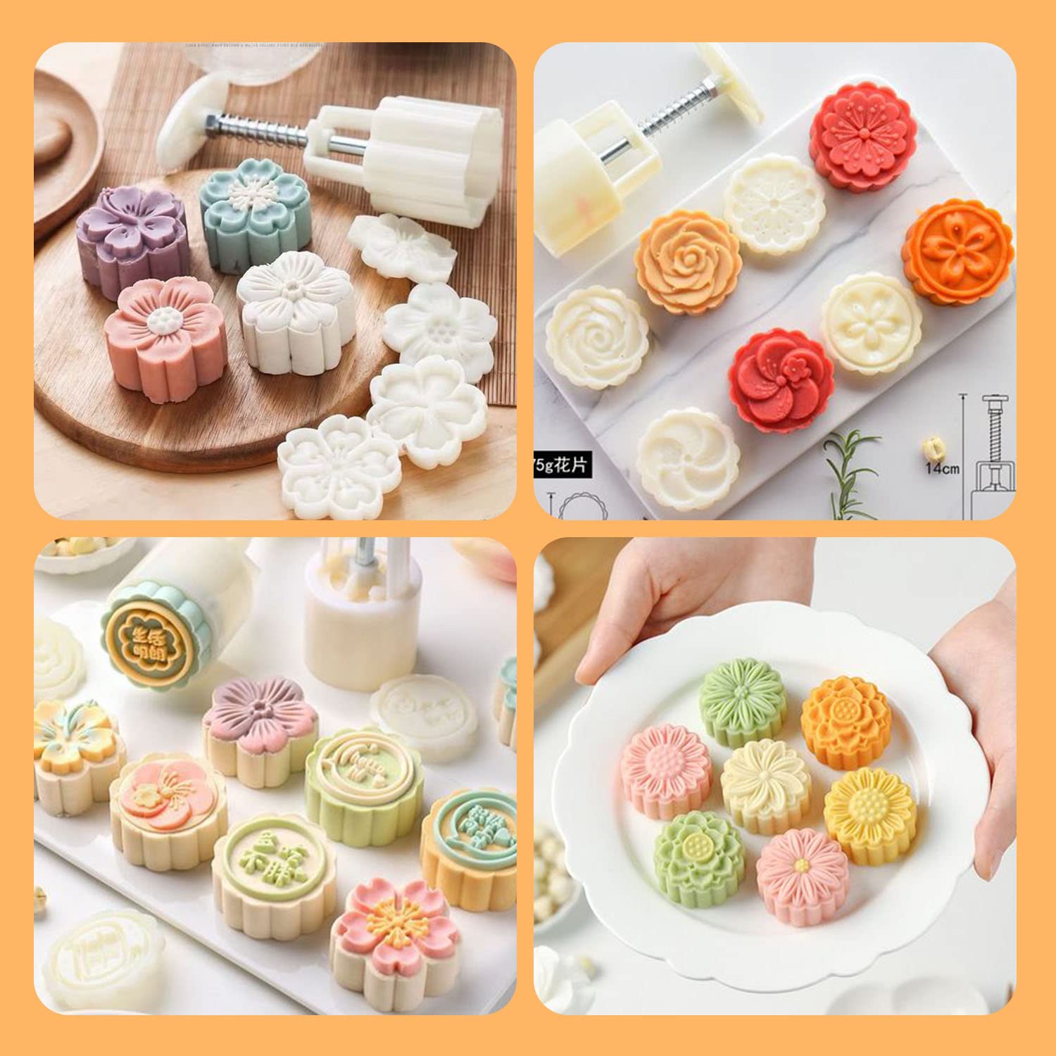 Chinese flower moon cake press mold, hand pressed mooncake dessert DIY ...