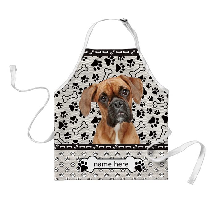 BAGEYOU Custom Dog Name Polka Dots Apron Boxer Dog Buffalo Check Plaid ...
