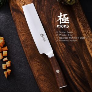 KYOKU Daimyo Series 7" Cleaver Knife + 7'' Nakiri Knife + 8'' Chef Knife - Japanese 440C ...