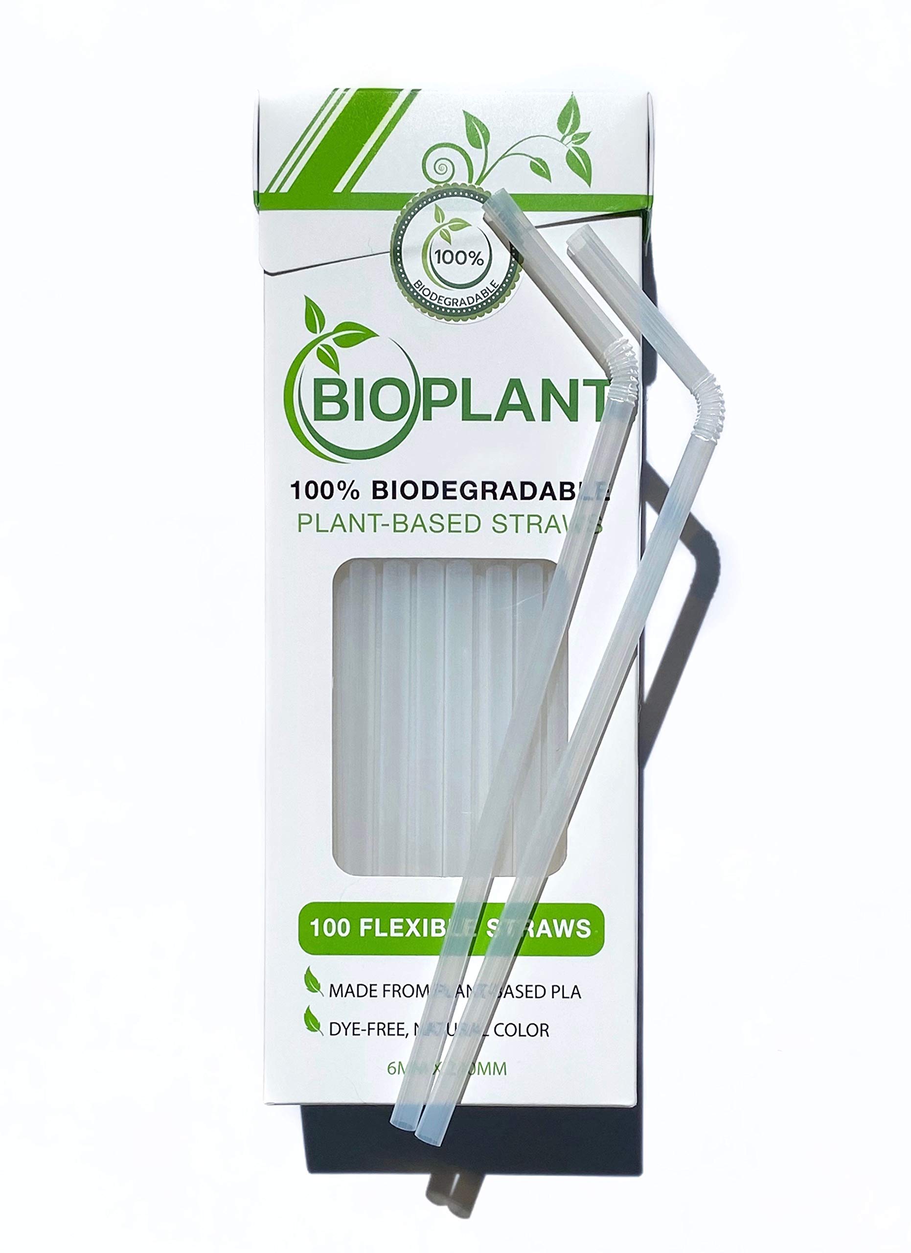 BIOPLANT 100 Pack Plant-based Corn Biodegradable Straws. Flexible ...