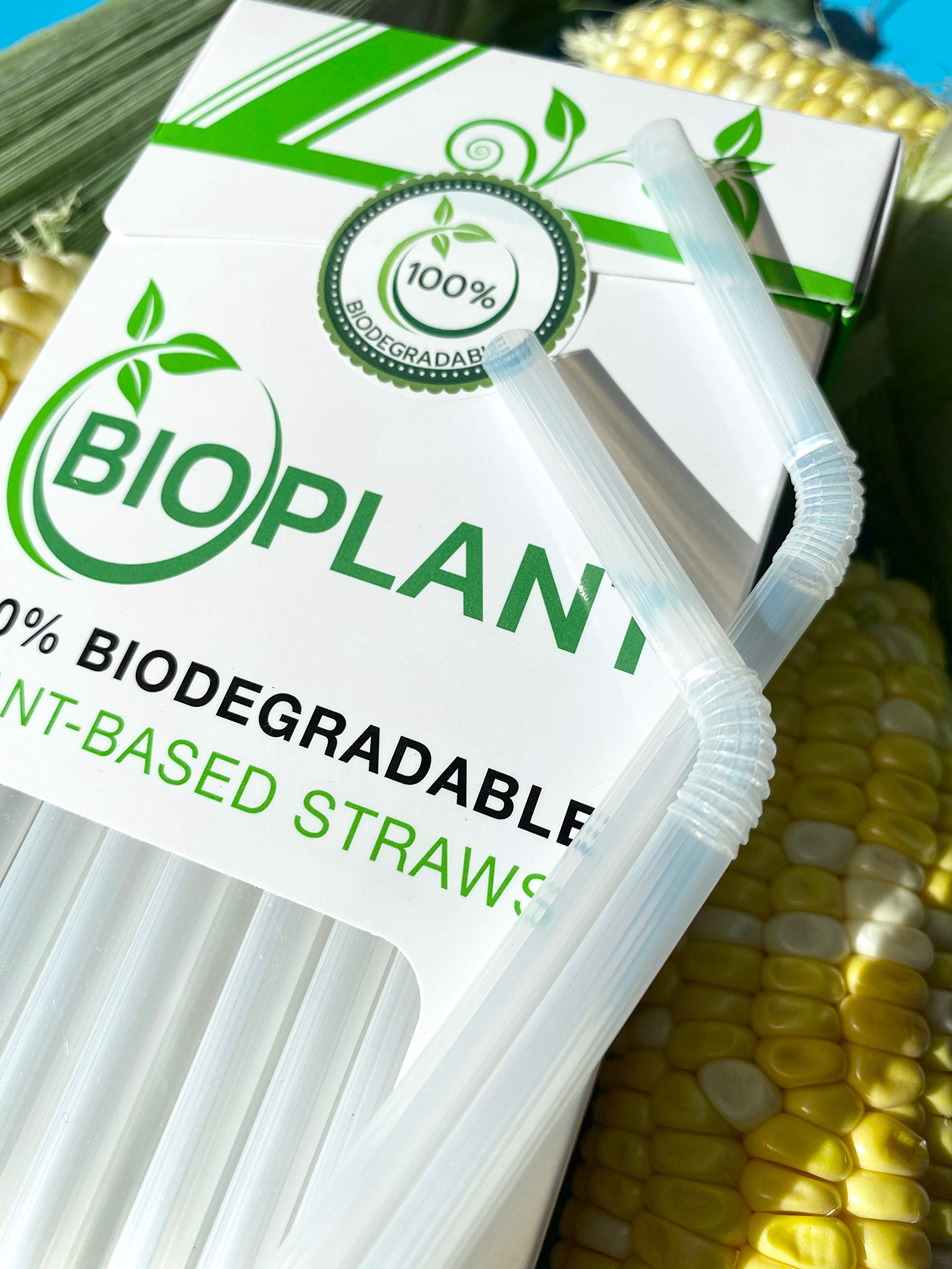 BIOPLANT 100 Pack Plant-based Corn Biodegradable Straws. Flexible ...