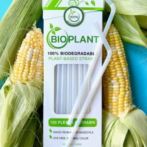 BIOPLANT 100 Pack Plant-based Corn Biodegradable Straws. Flexible ...