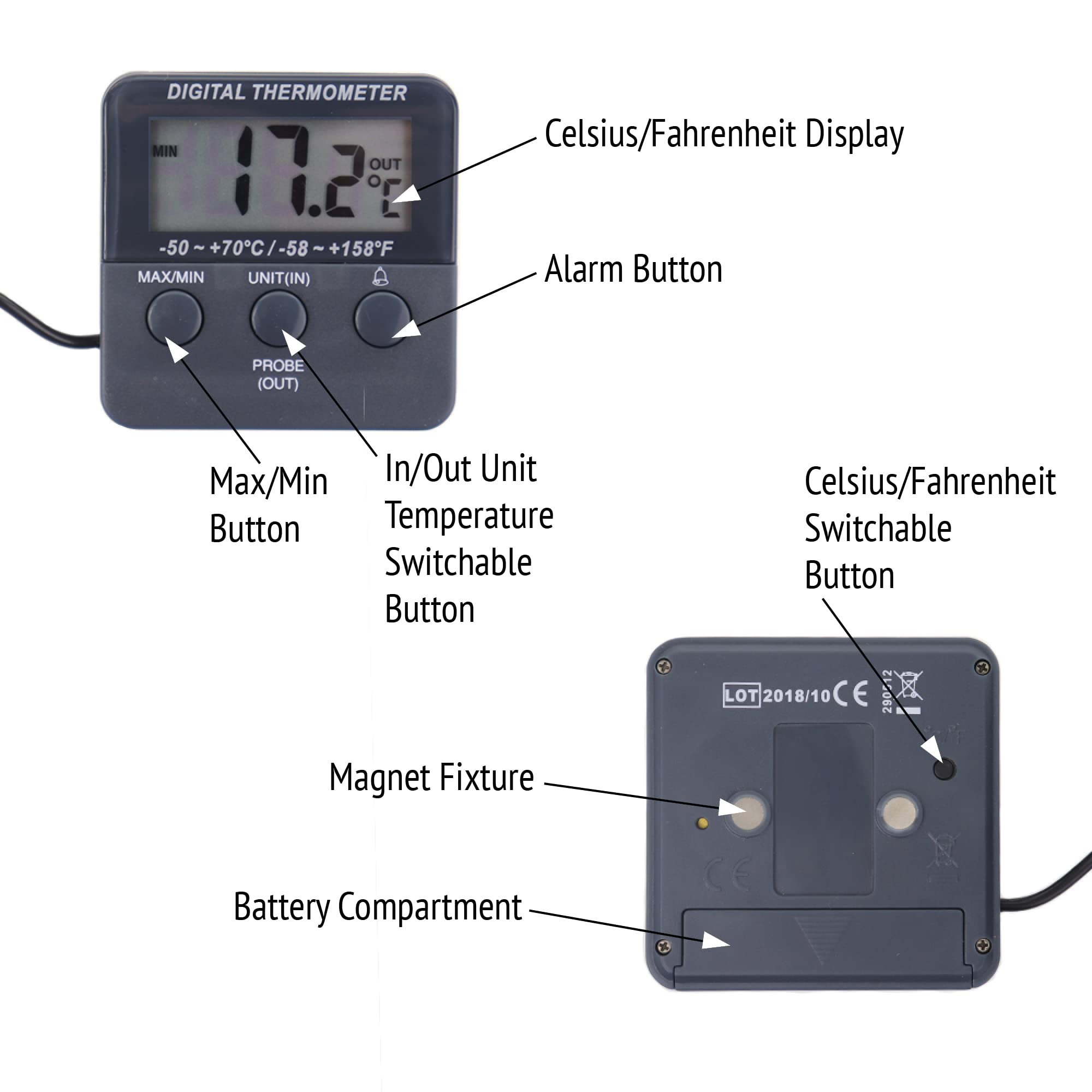Digital Fridge Freezer Thermometer with Fridge Freezer Temperature ...