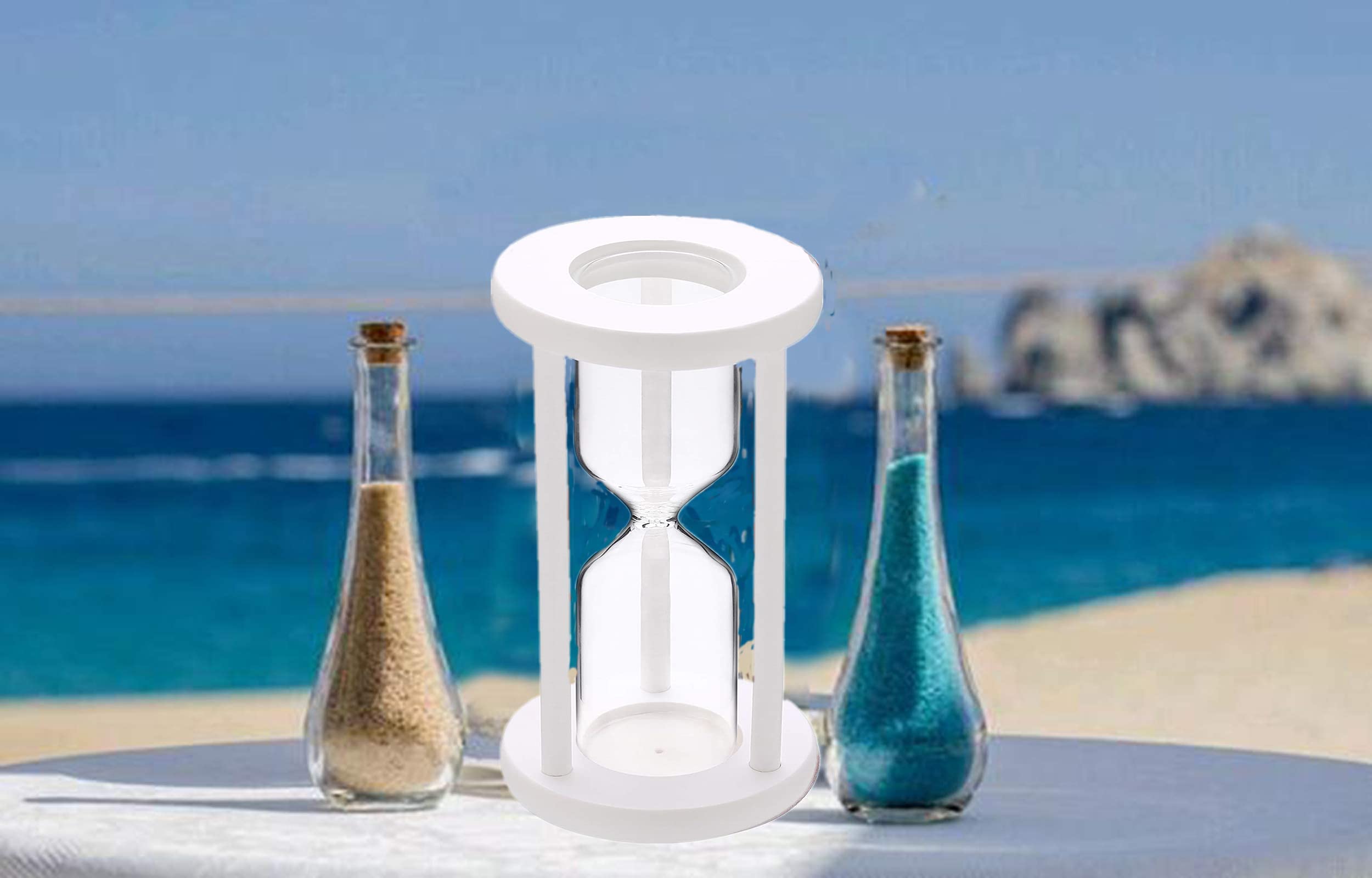 Empty Hourglass Sand Timer Set:White Wood Frame Sand Watch, Sand Clock ...