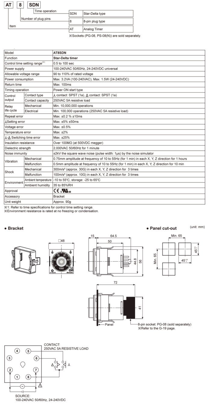 Autonics AT8SDN Power on Start Type 8pin plug Type Star-Delta Timer 100 ...