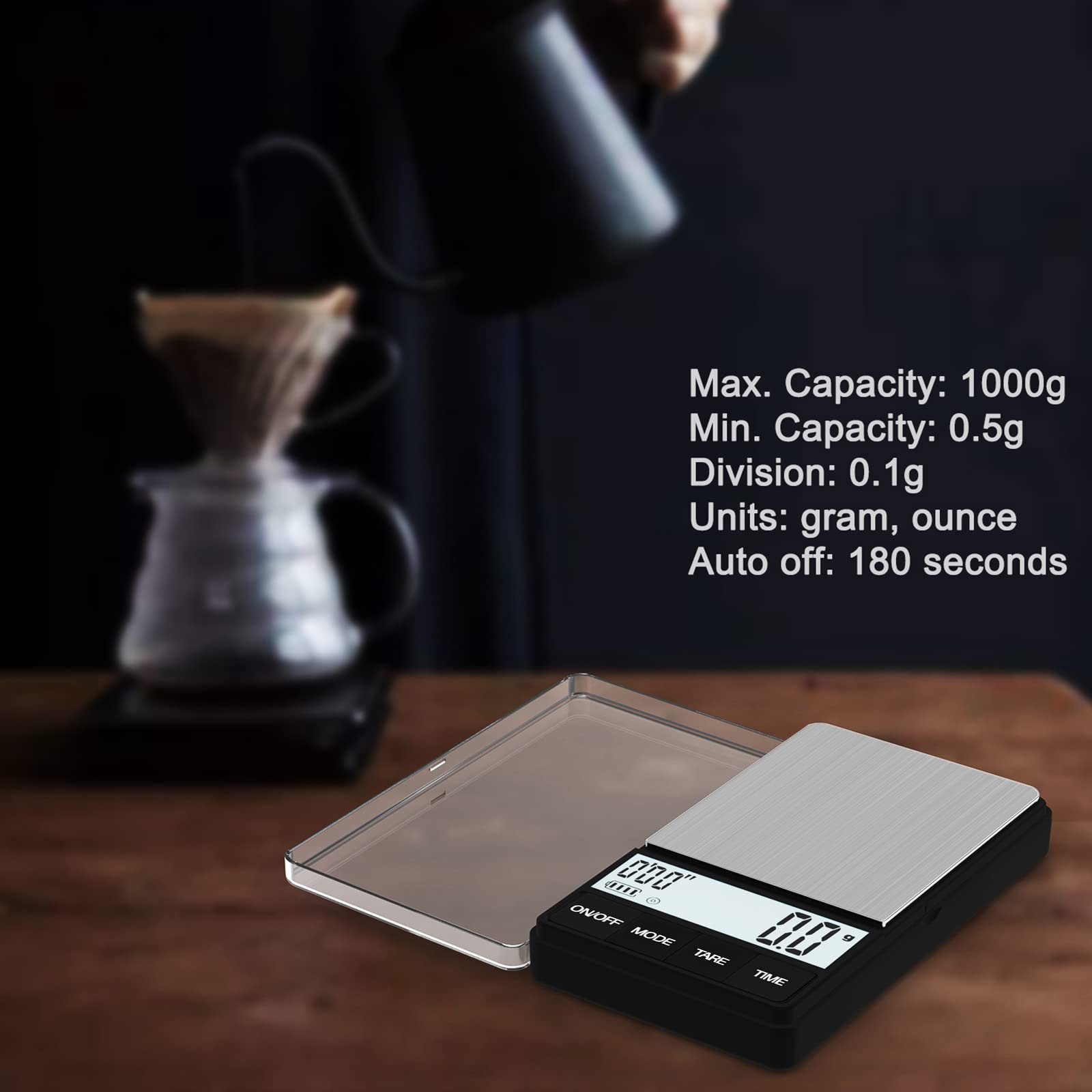 MAXUS Espresso Scale with Timer 1000g/0.1g Drip Coffee Scale, Small and ...