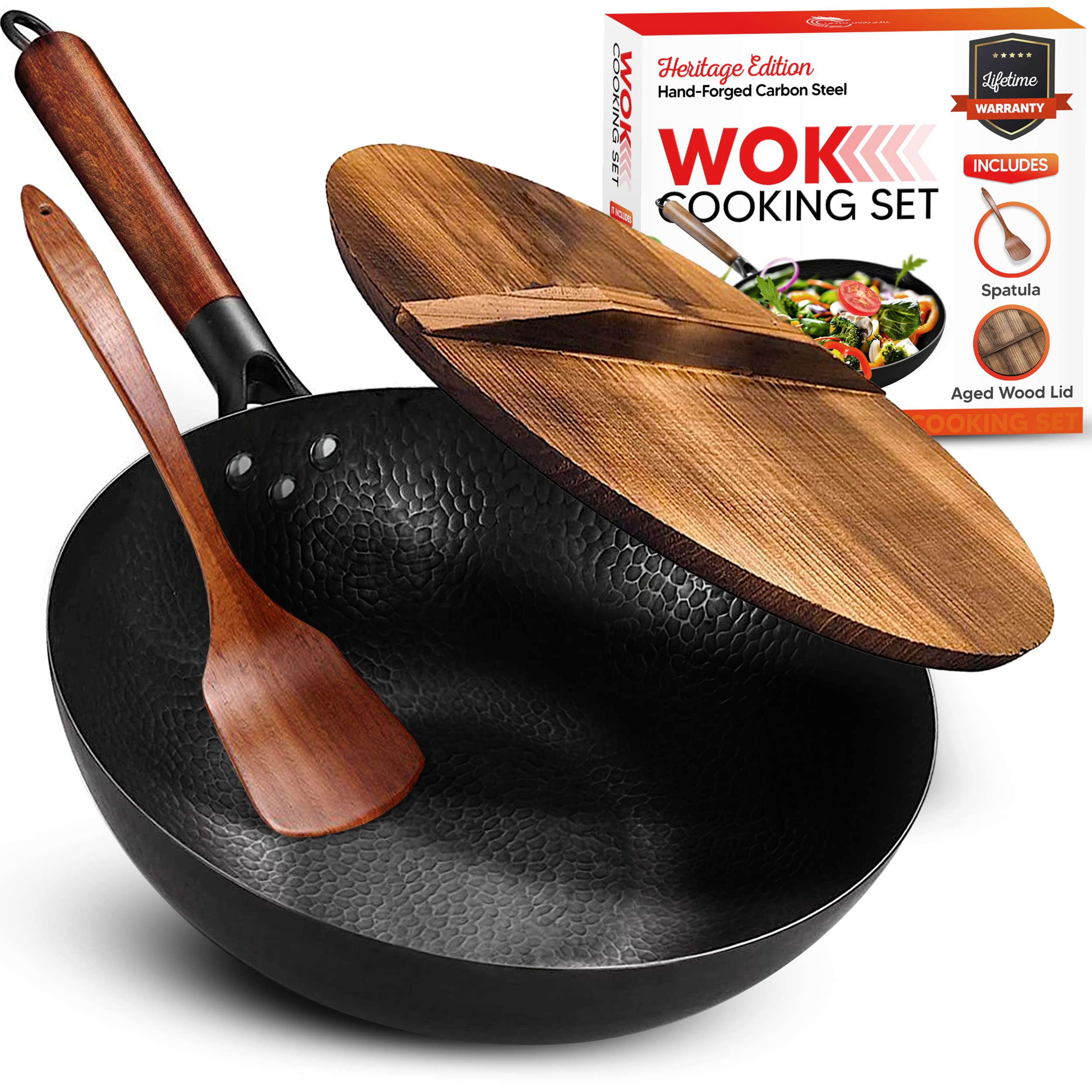 Gold Dragon Heritage Edition Carbon Steel Wok Pan with Lid | 12.5 ...