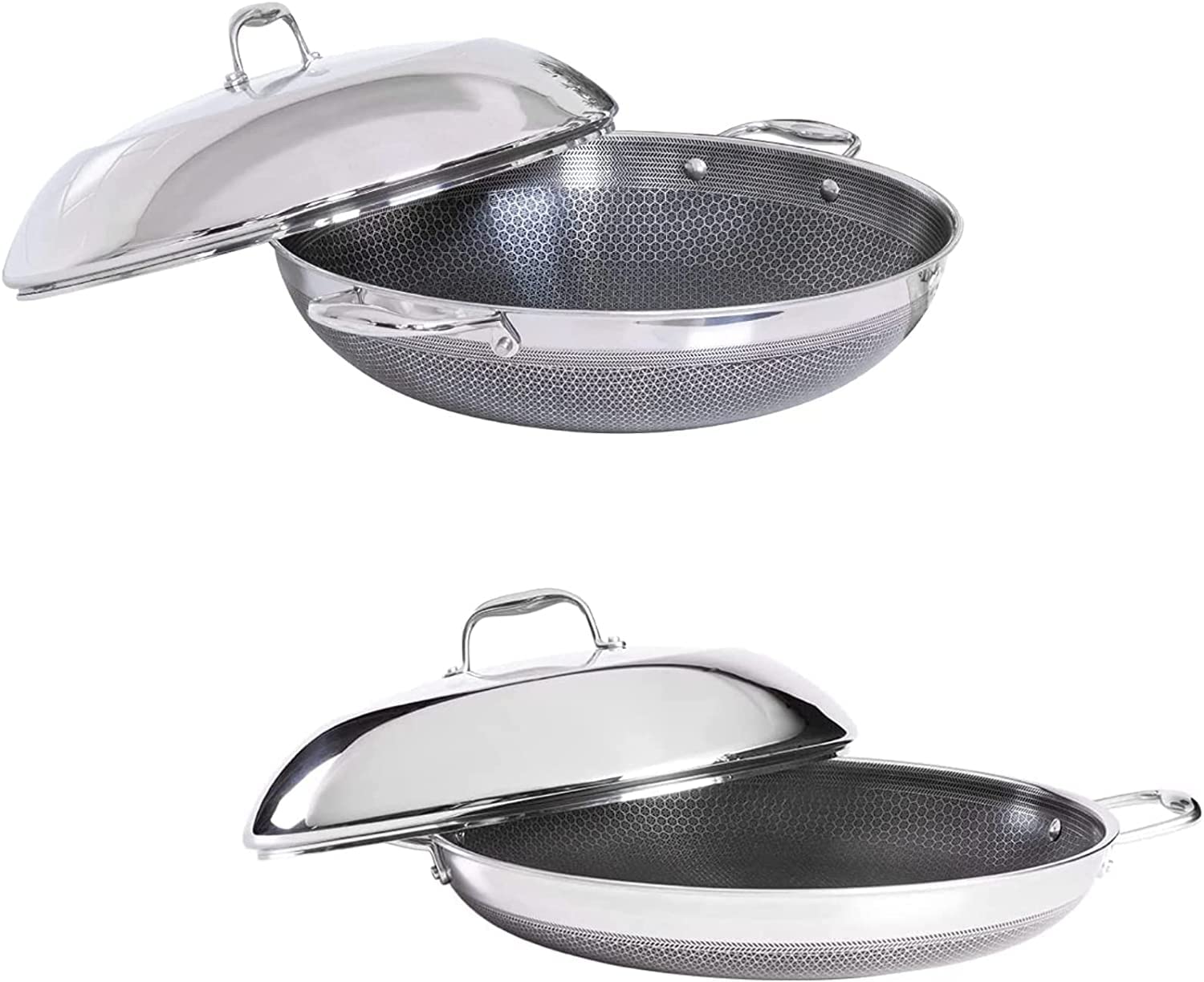HexClad 4 Piece Hybrid Stainless Steel Cookware Set - 14 Inch Wok and14 ...