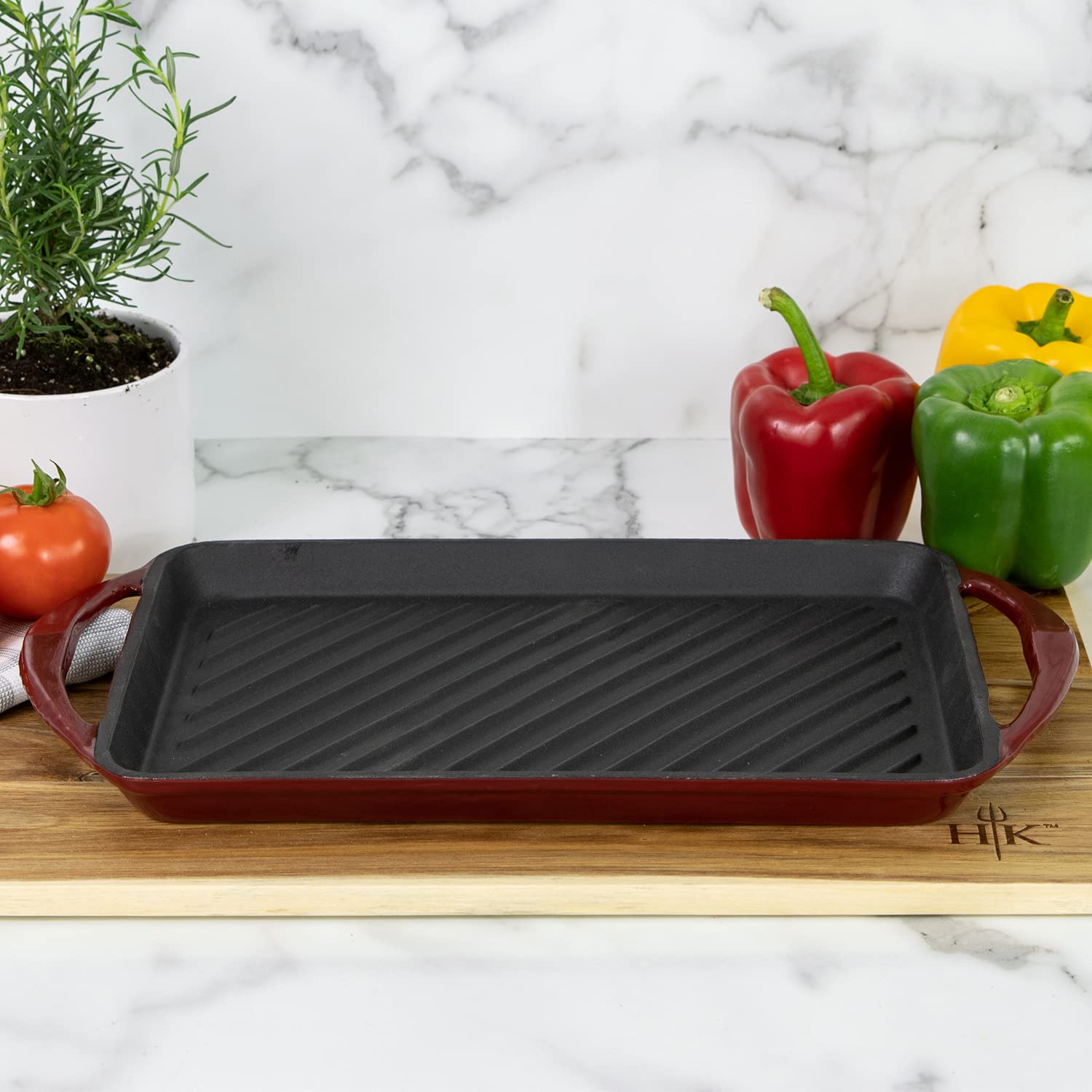 Hell's Kitchen Pre-seasoned Cast Iron Enameled Rectangle Grill Pan with ...