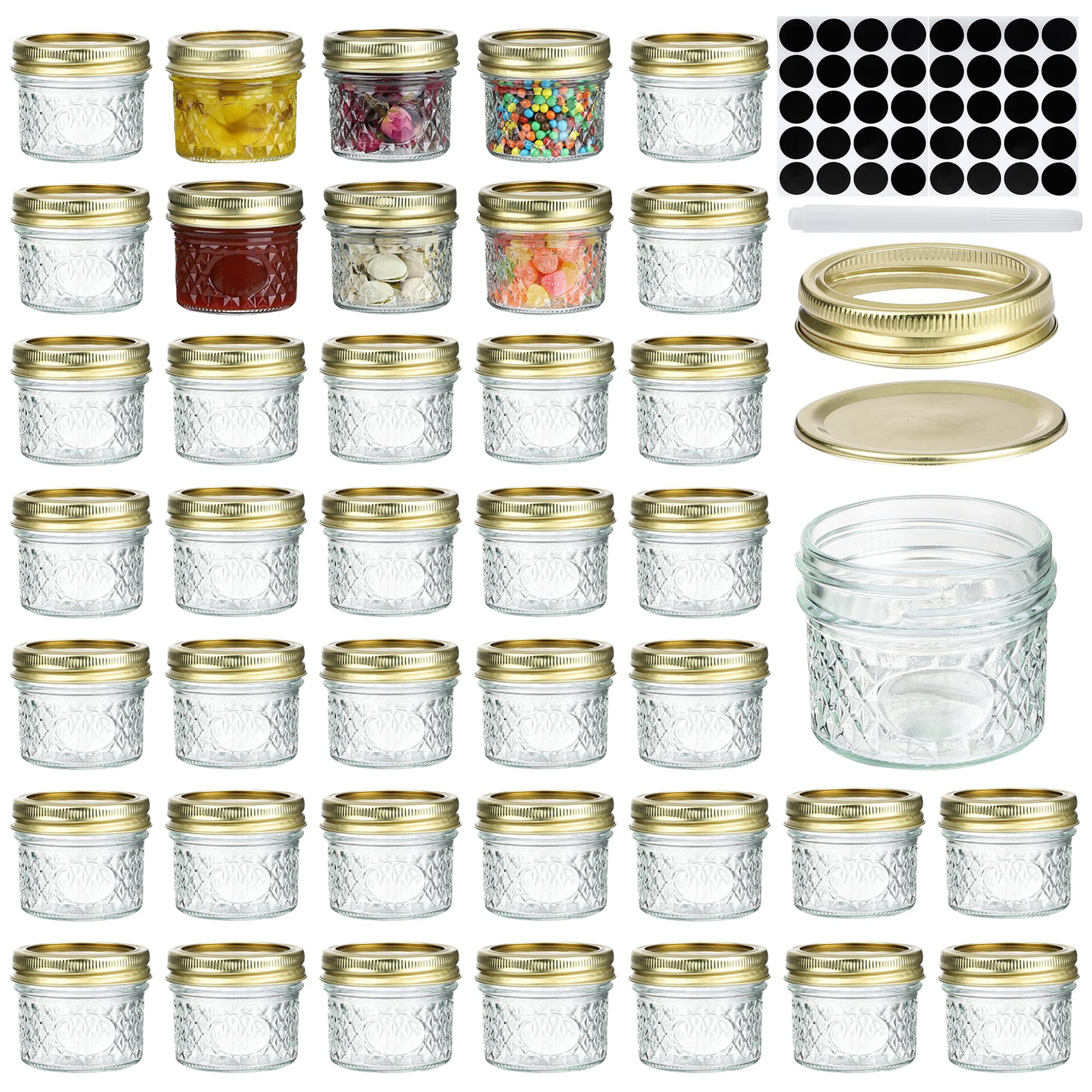 Mcupper 4oz Mini Mason Jars,Set of 40 Quilted Crystal Style Canning ...
