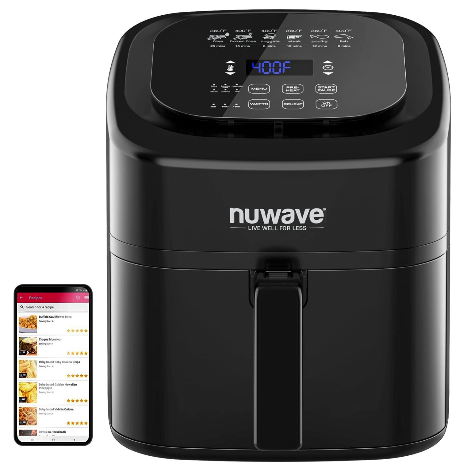 Nuwave Brio 7-in-1 Air Fryer Oven, 7.25-Qt with One-Touch Digital Controls, 50°- 400°F ...