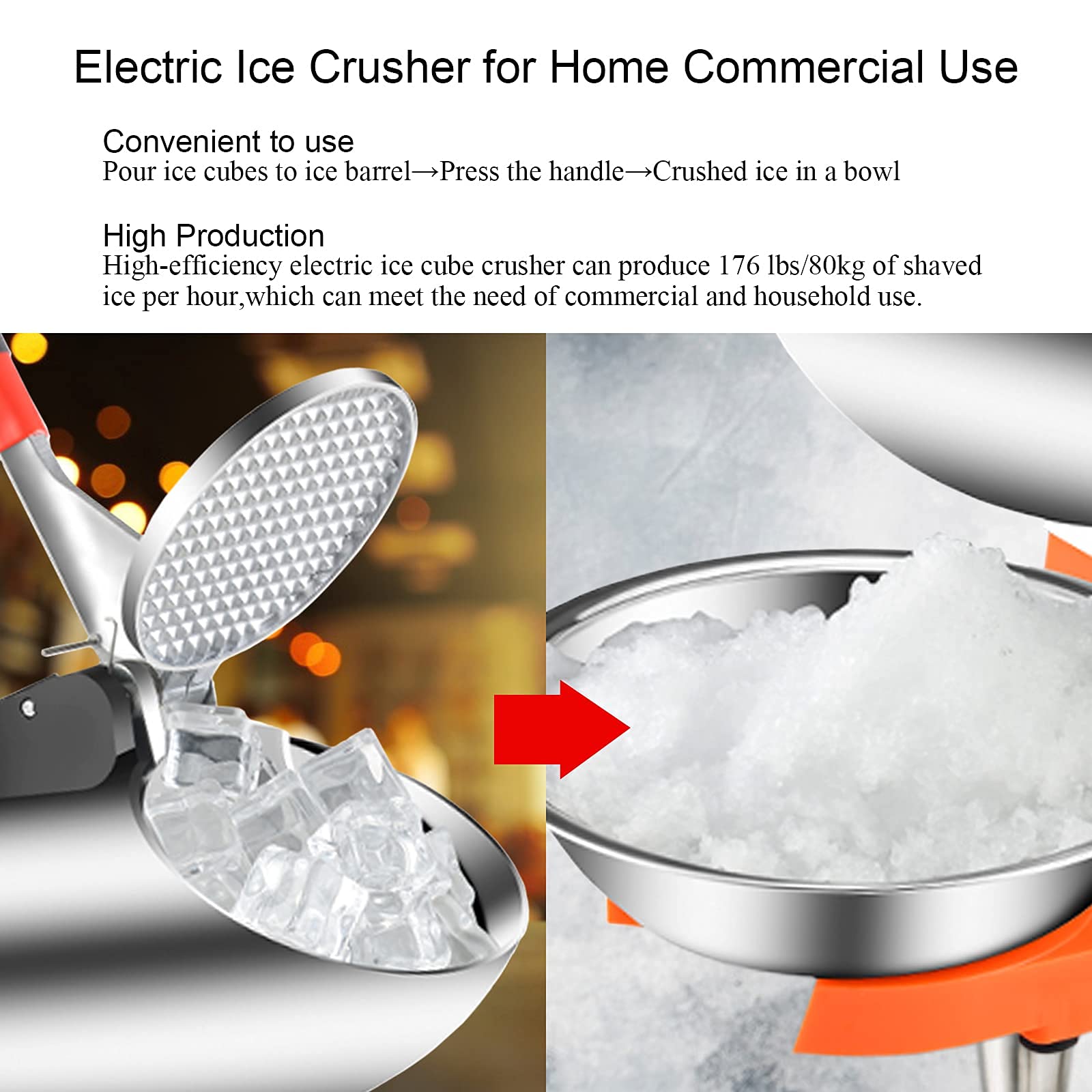 Electric Ice Crusher with Dual Blades,300W Electric Ice Shaver Machine ...