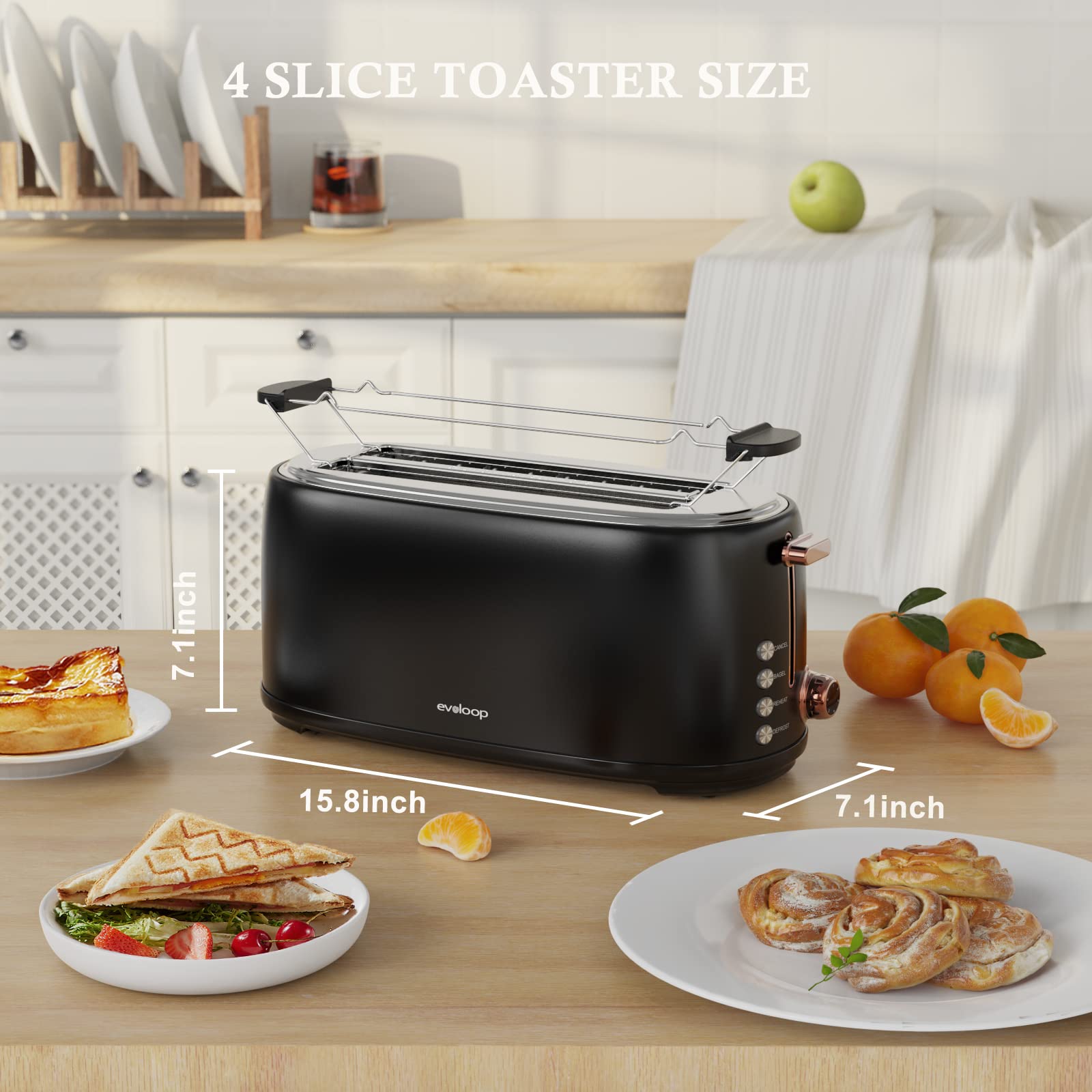 Evoloop Toaster 4 Slice, Stainless Steel Bread Toasters, 6 Bread Shade ...