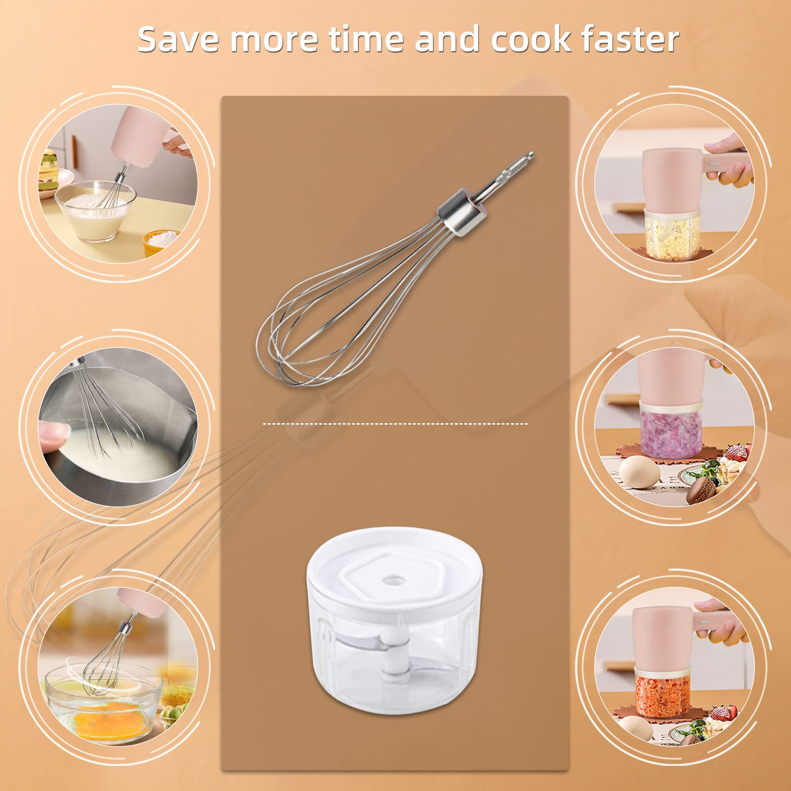 New 2 in 1 Mini Electric Whisk,with Garlic Chopper,USB Rechargeable ...