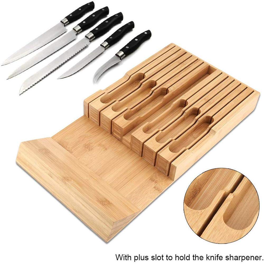 In-Drawer Bamboo Knife Block, Drawer Knife Set Storage Made from ...