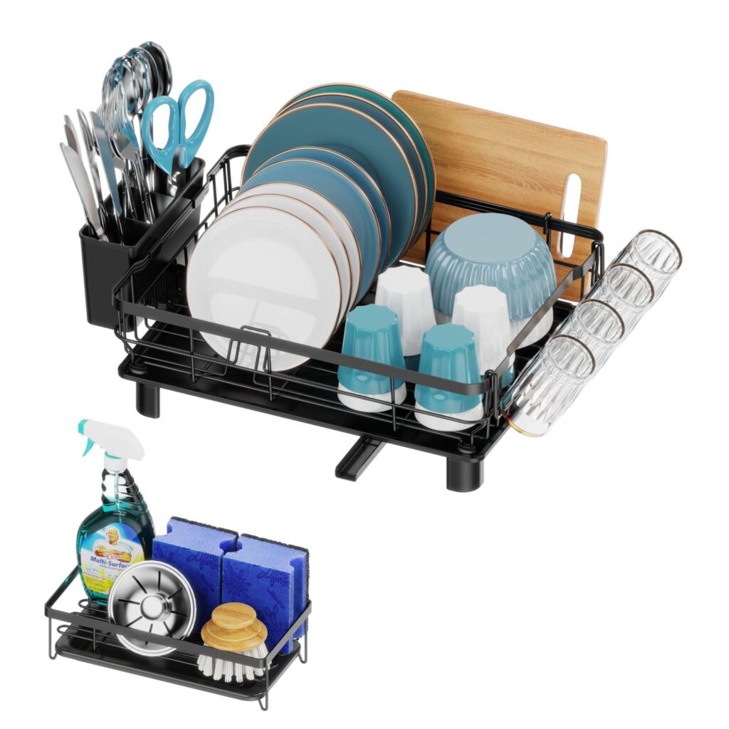 GSlife Dish Drying Rack for Kitchen Counter Small Dish Rack with Drainboard Tray Dish Racks ...
