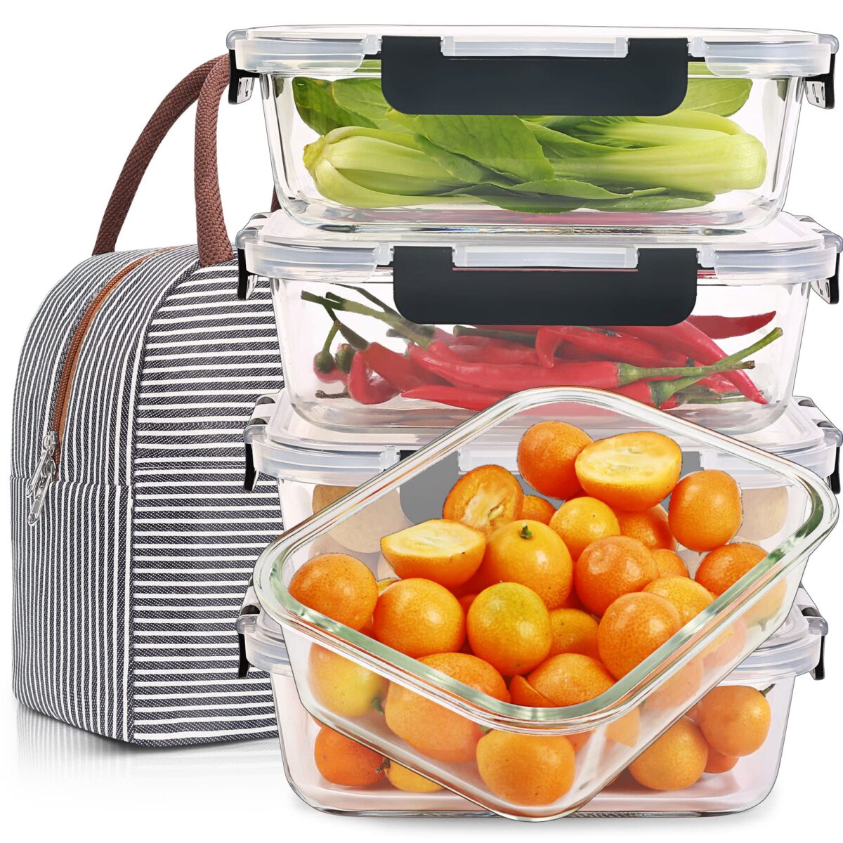 DAS TRUST 5 Pack 36oz Glass Food Storage Containers Meal Prep ...