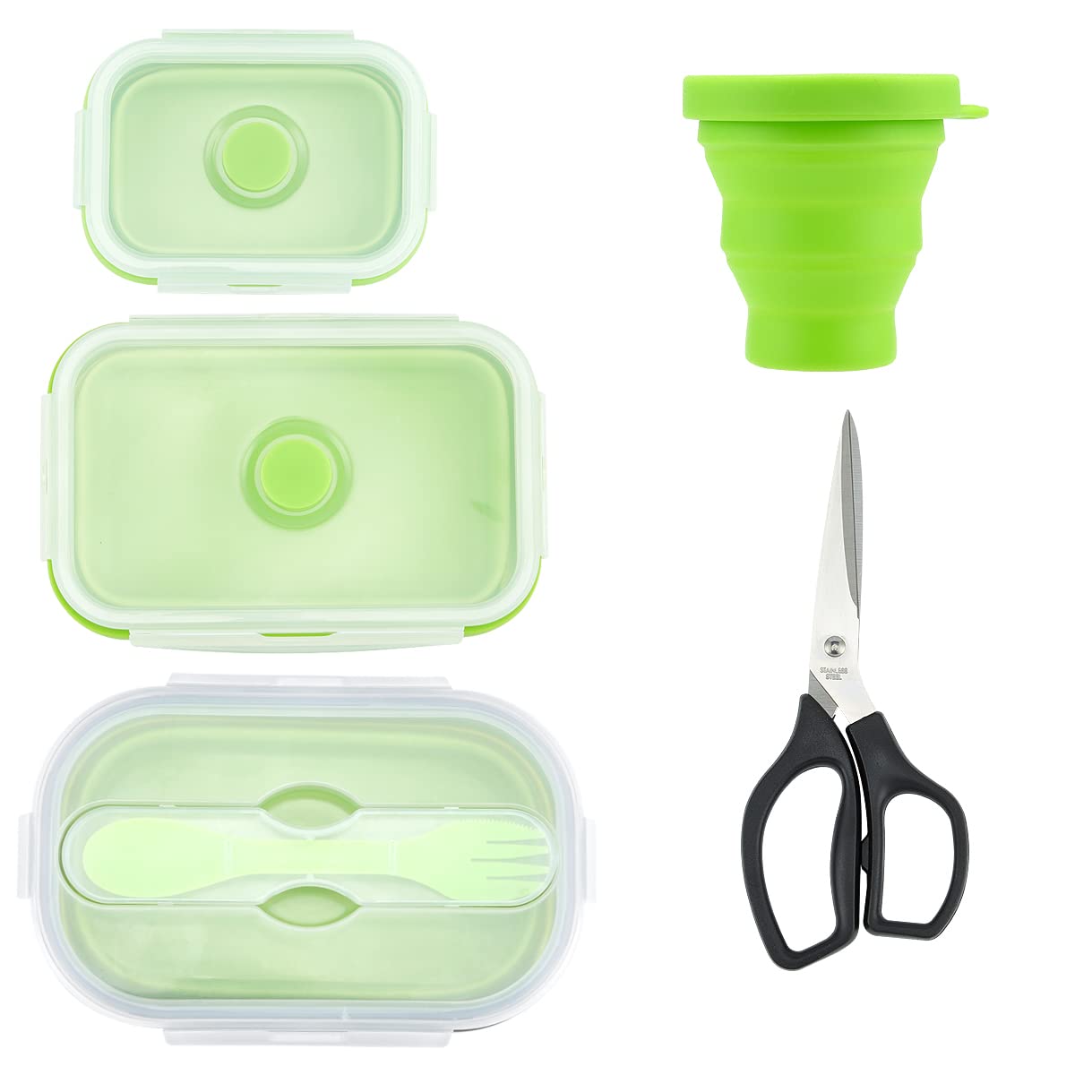Generic Silicone Lunch Box with Spoon, Fork, and Travel Cup Set, 5 Pcs ...