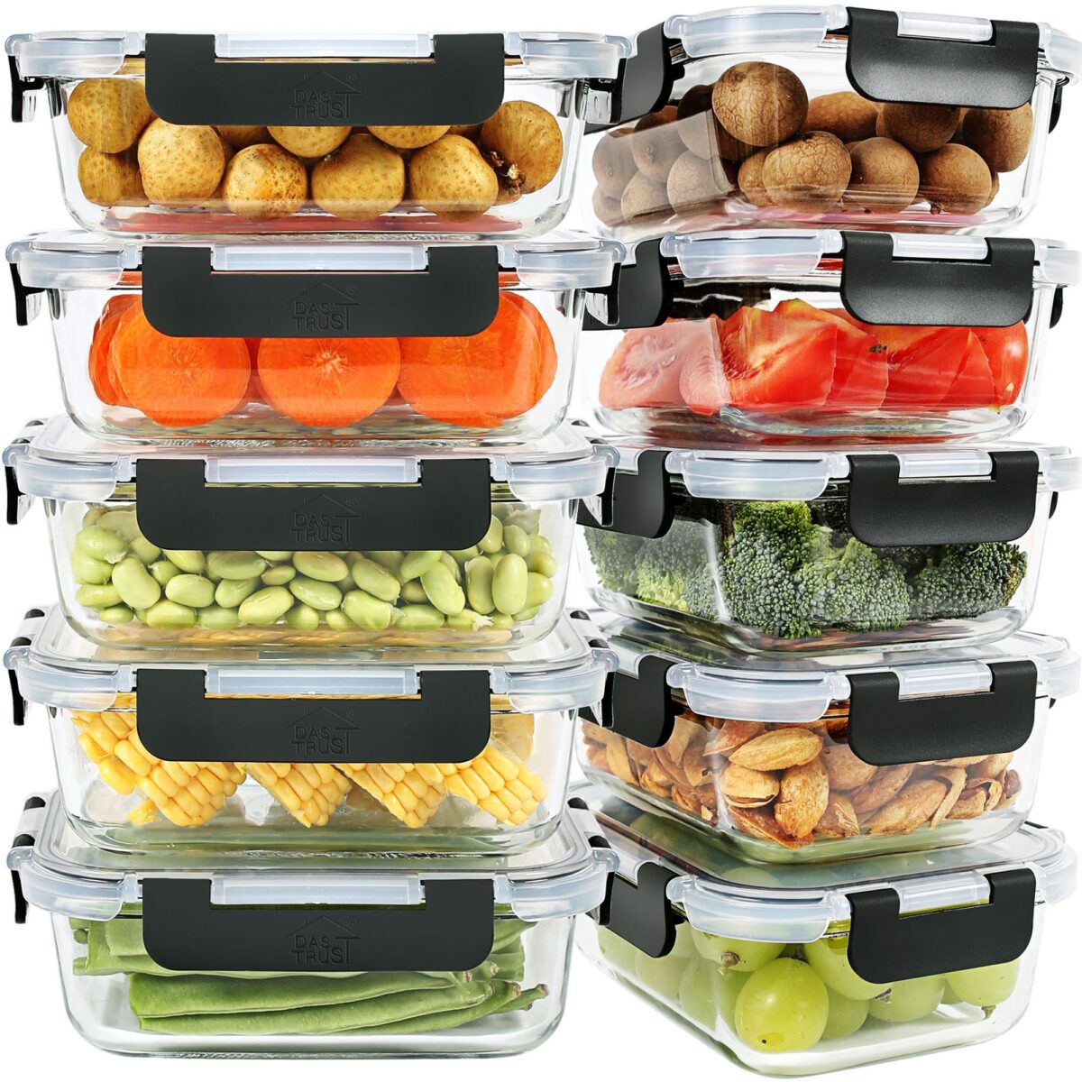 DAS TRUST 5 Pack 36oz Glass Food Storage Containers Meal Prep ...