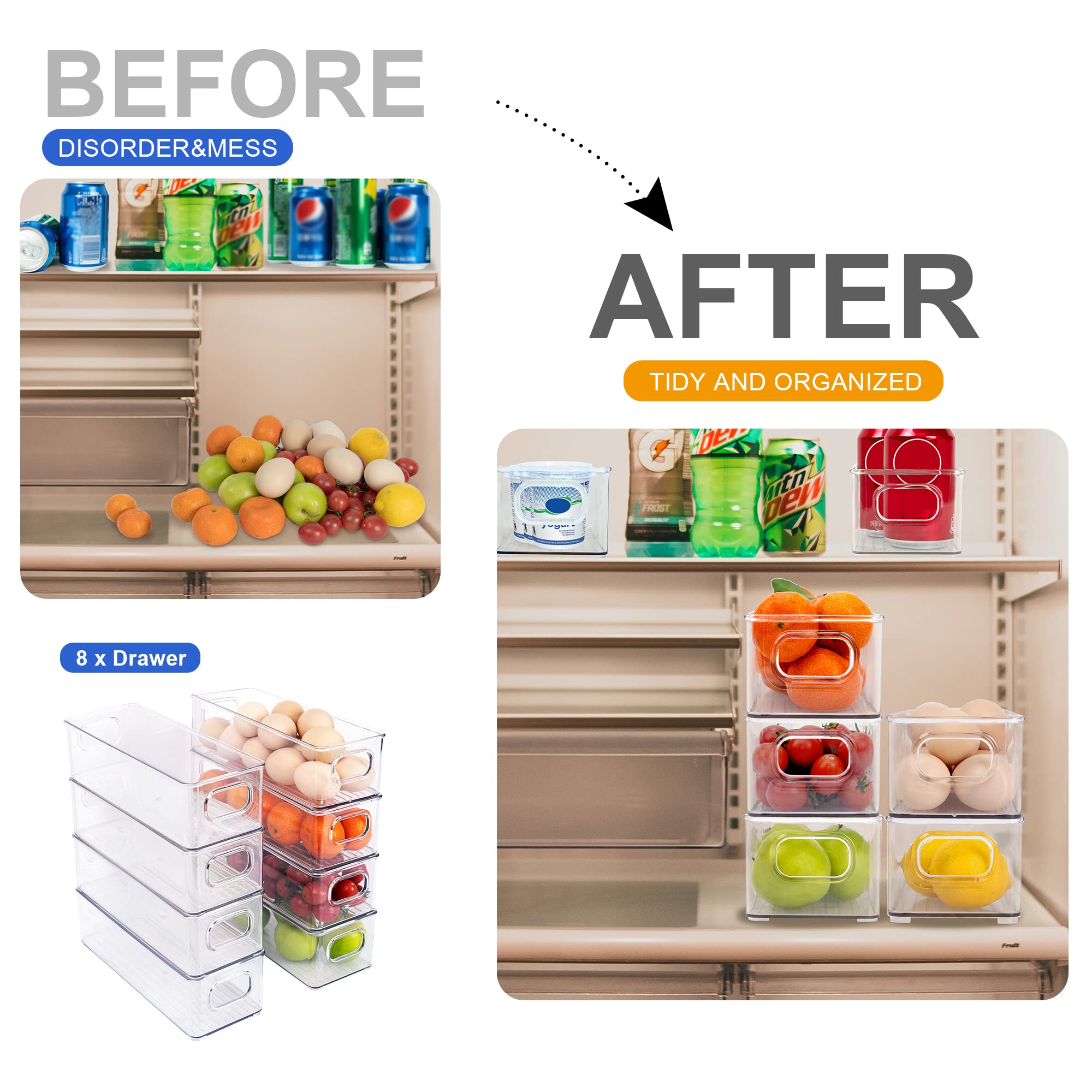 Asasen Refrigerator Pantry Organizers Stackable Fridge Organizer Bins ...