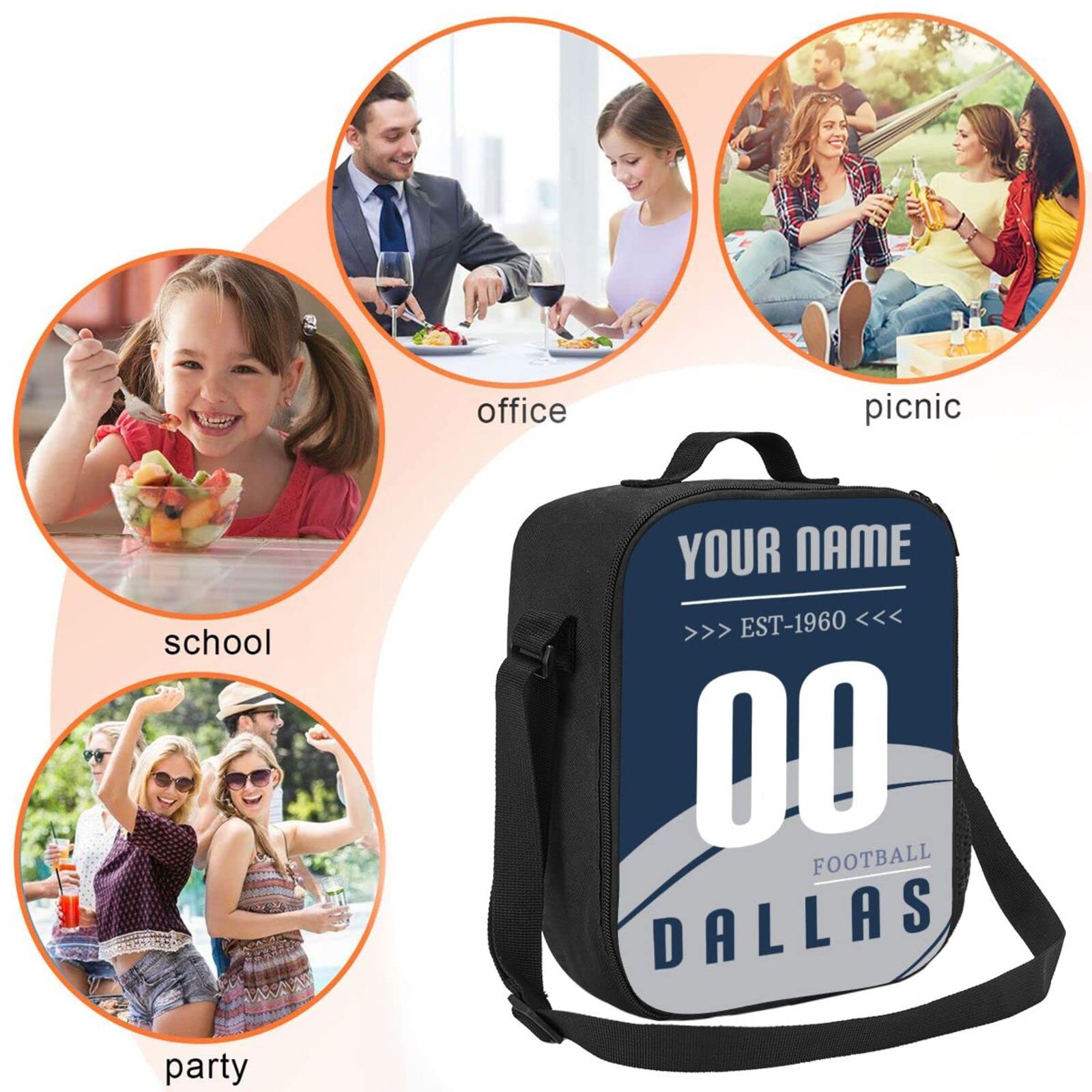 Quzeoxb Custom Dallas Lunch Bag, Personalized Insulated Lunch Box with ...