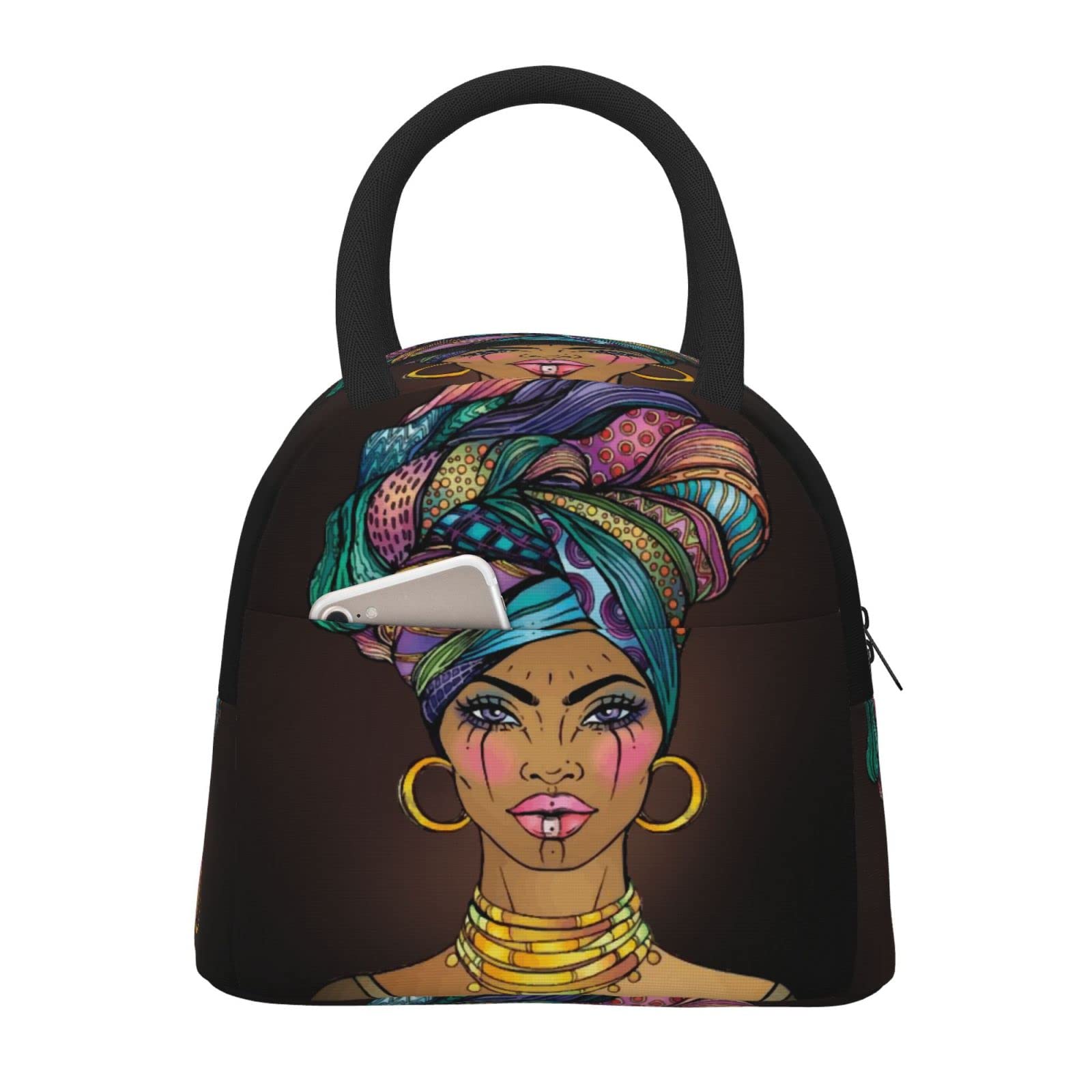 Oplp Beautiful African Woman Portrait Large Lunch Bag Capacity Box Meal ...