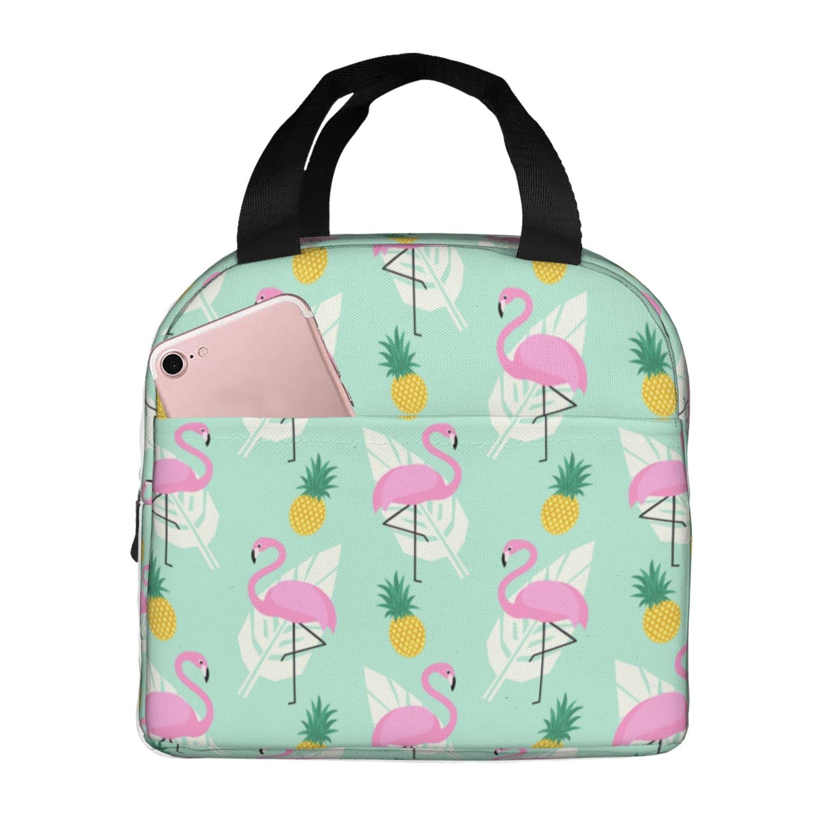 Echoserein Pink Flamingo Pineapples Palm Leaves Lunch Bag Insulated ...