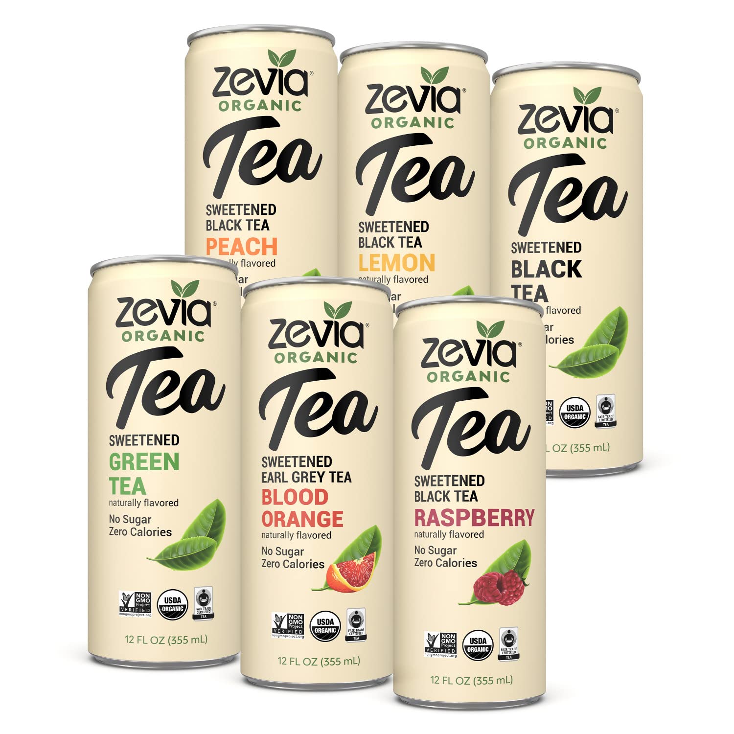 Zevia Organic Sugar Free Iced Tea, Tea Time Variety Pack, 12 Ounce Cans ...