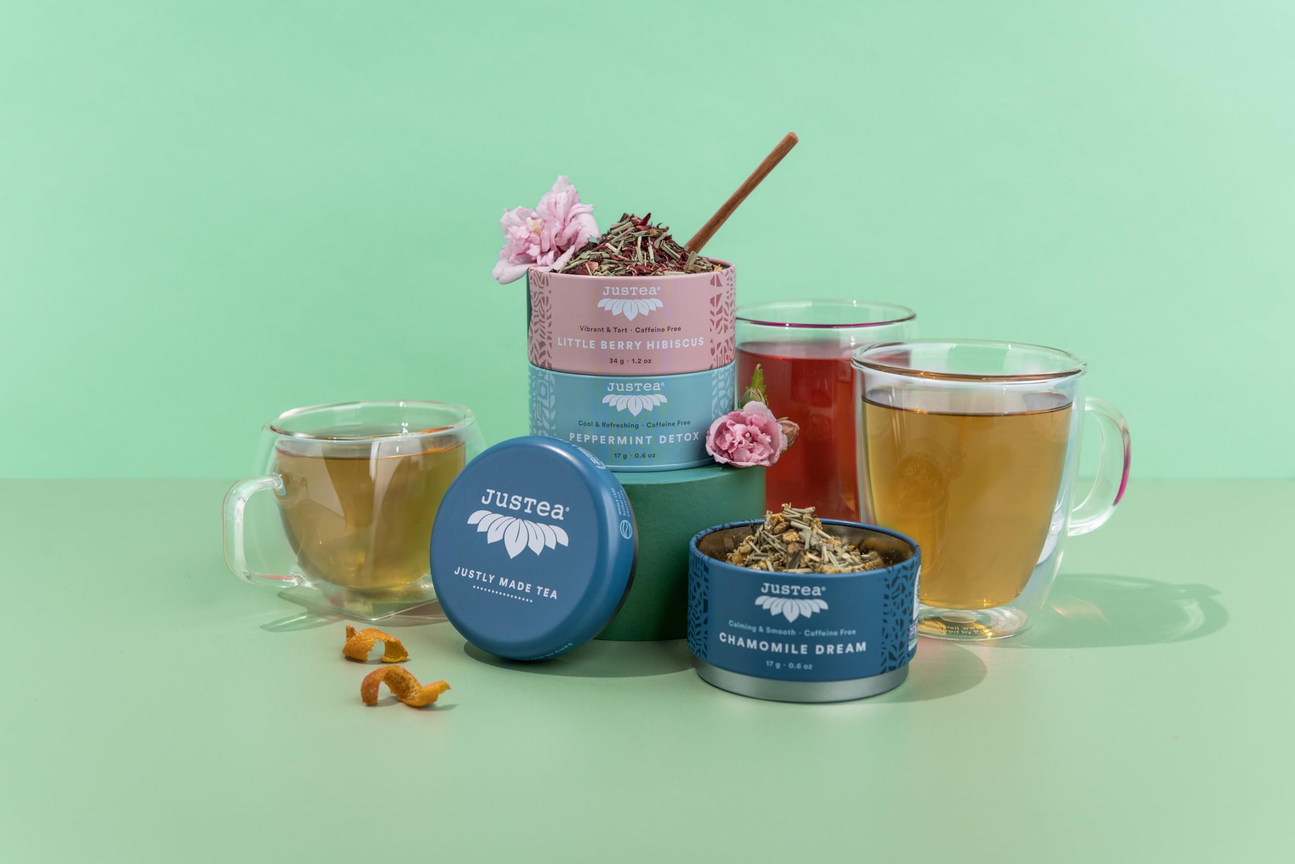 JusTea Herbal Tea Trio | Stacking Tins Variety Pack with Hand Carved ...