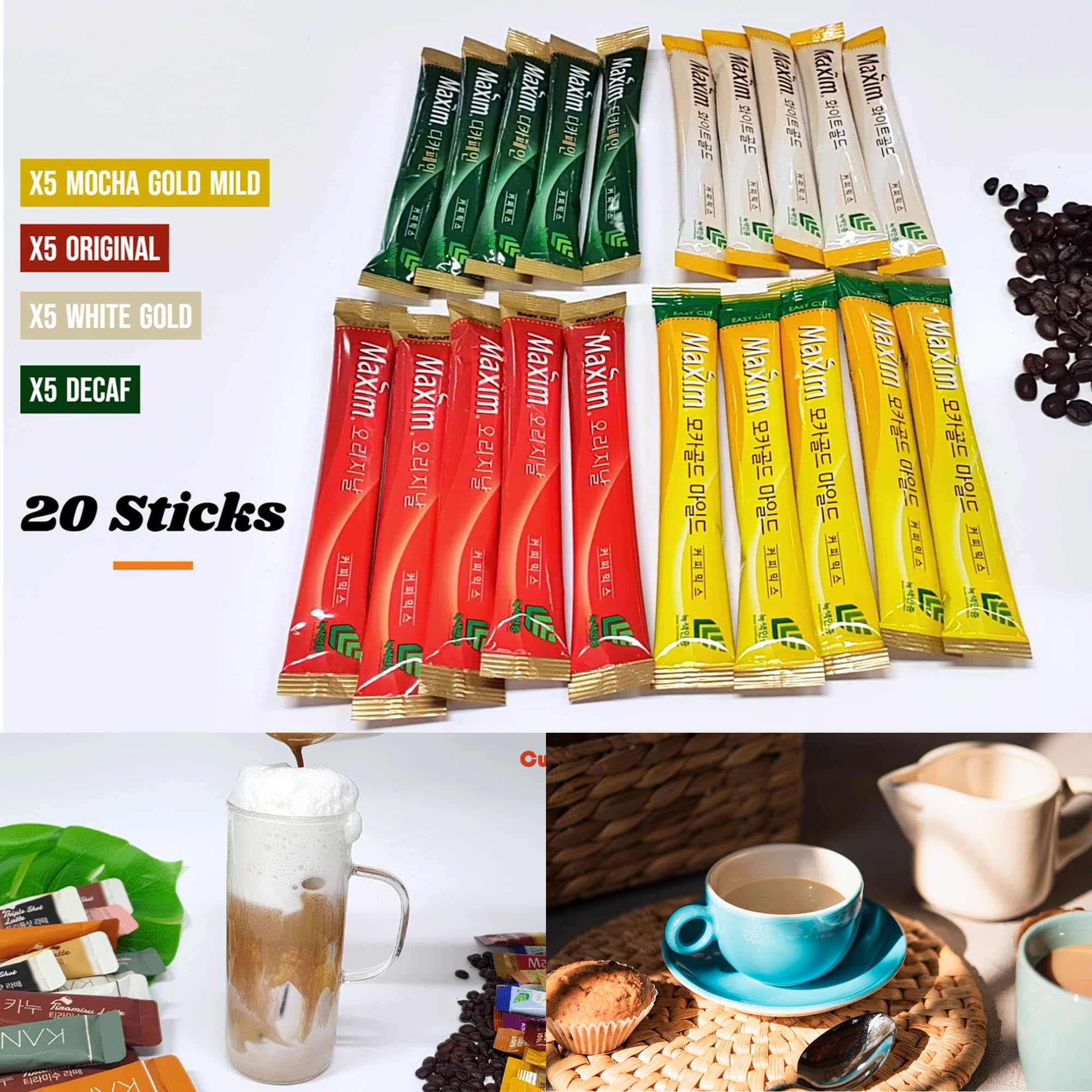 Korean Instant Coffee Mix Variety 20 Sticks of 4 Types Single Serve ...