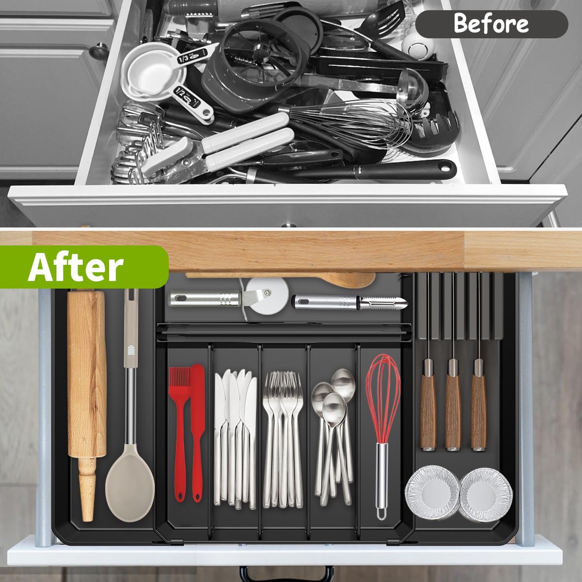 Silverware Drawer Organizer, Expandable Kitchen Utensil Organizer ...