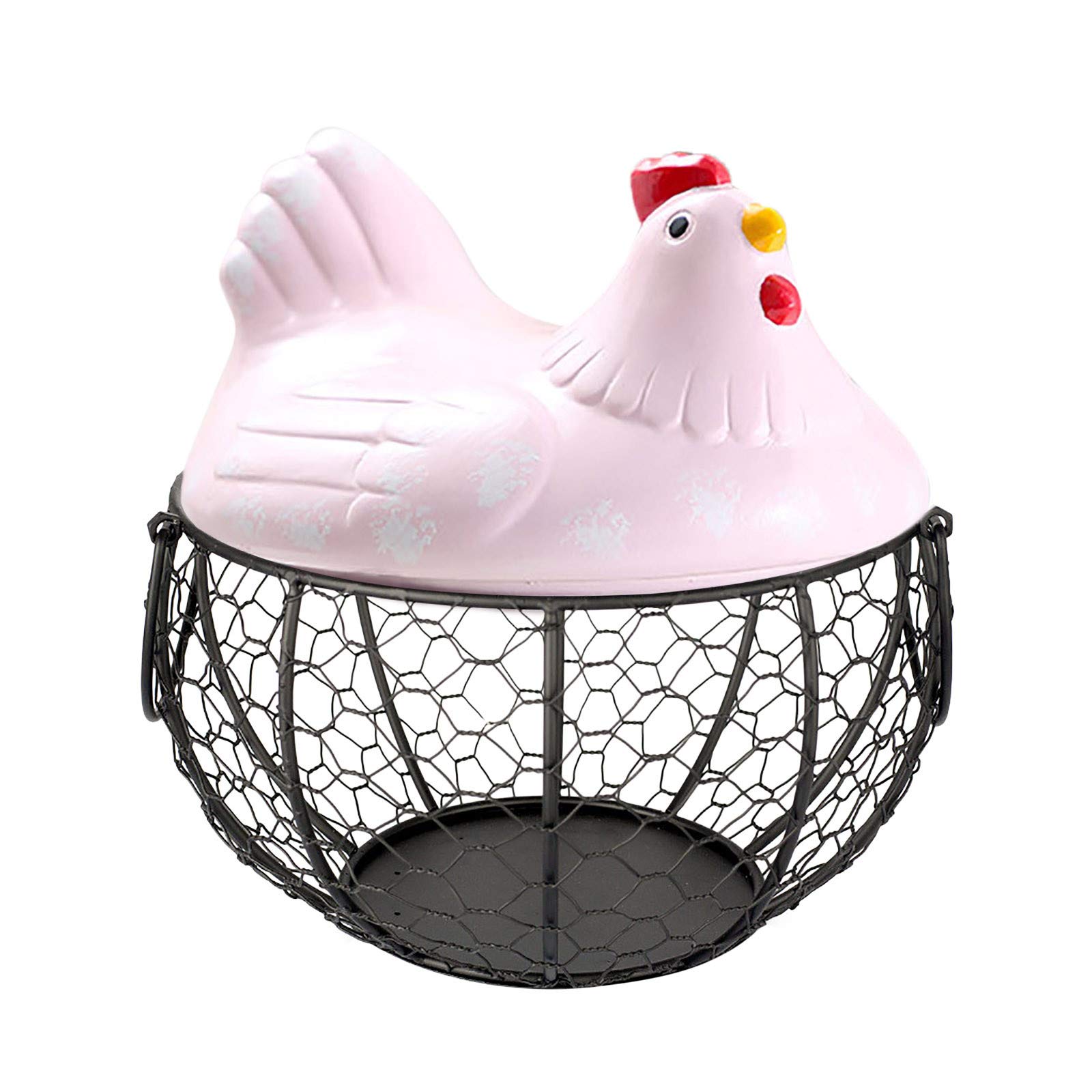 Qube Eggs Basket,Eggs Storage Iron Basket with Ceramic Chicken Lid ...