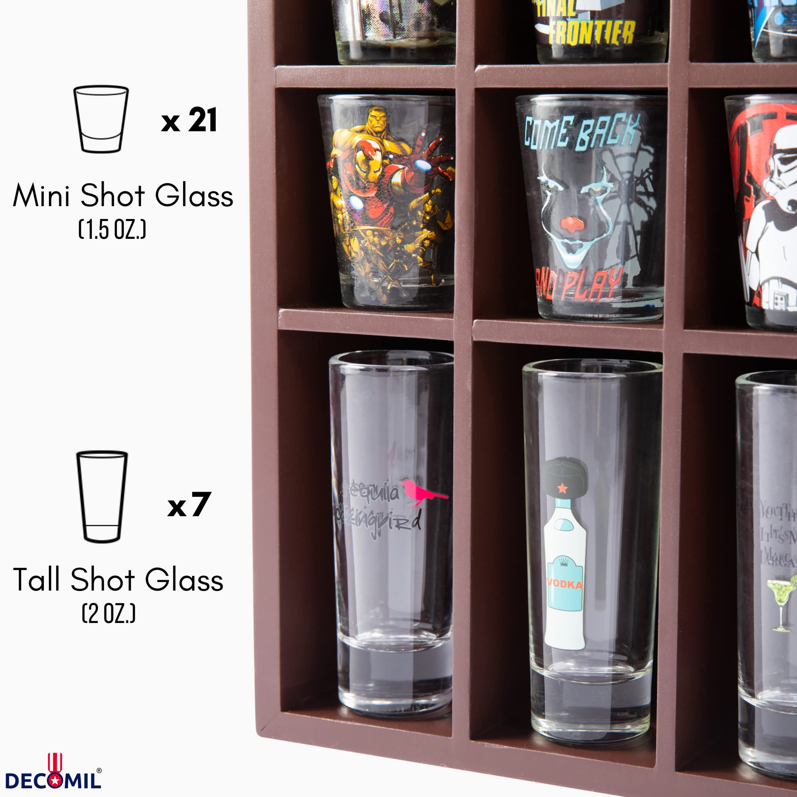 DECOMIL Shot Glass Display Case for Wall & Free Standing, Shot Glass ...