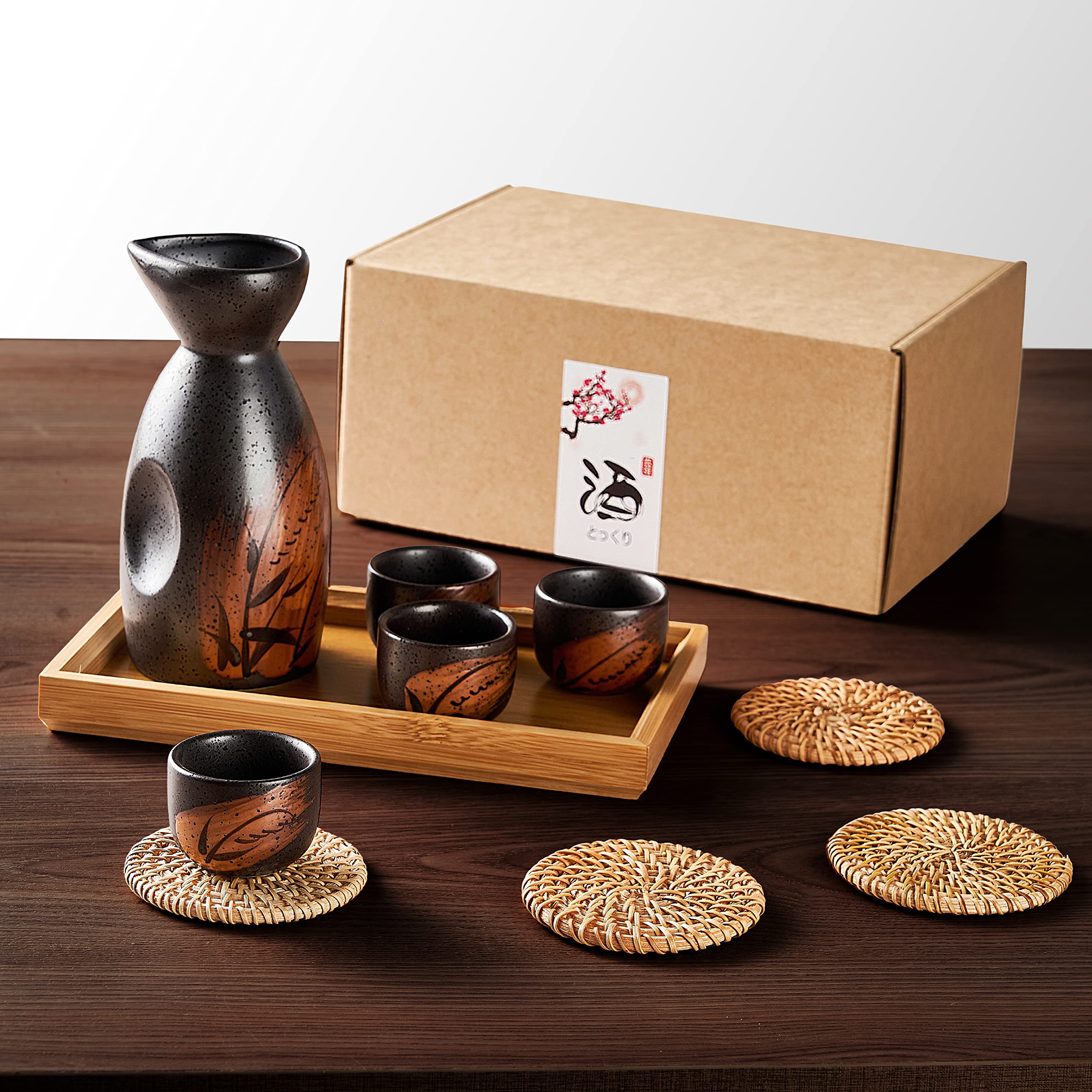 RECEESOON 10 Piece Traditional Japanese Sake Set with Tray, Korean Soju ...