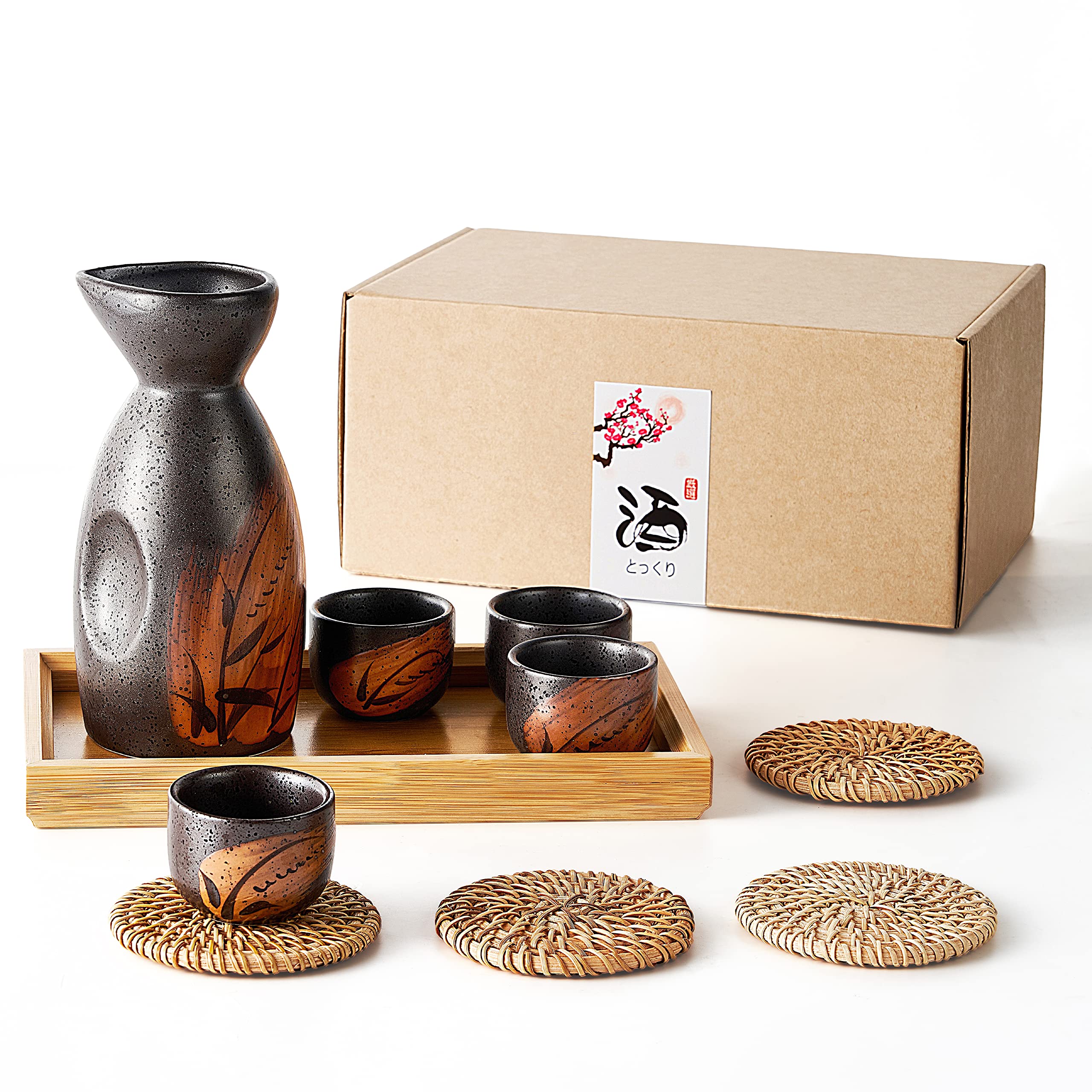 RECEESOON 10 Piece Traditional Japanese Sake Set with Tray, Korean Soju ...