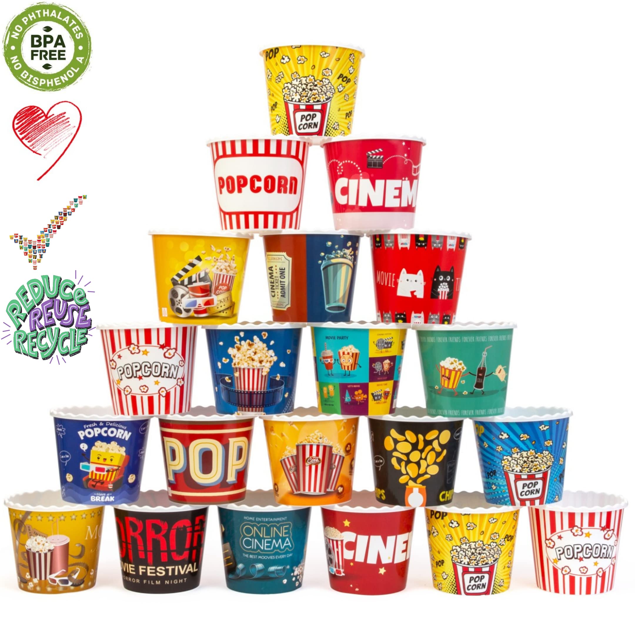 Retro Style Reusable Plastic Popcorn Containers/Popcorn Bowls Set for ...