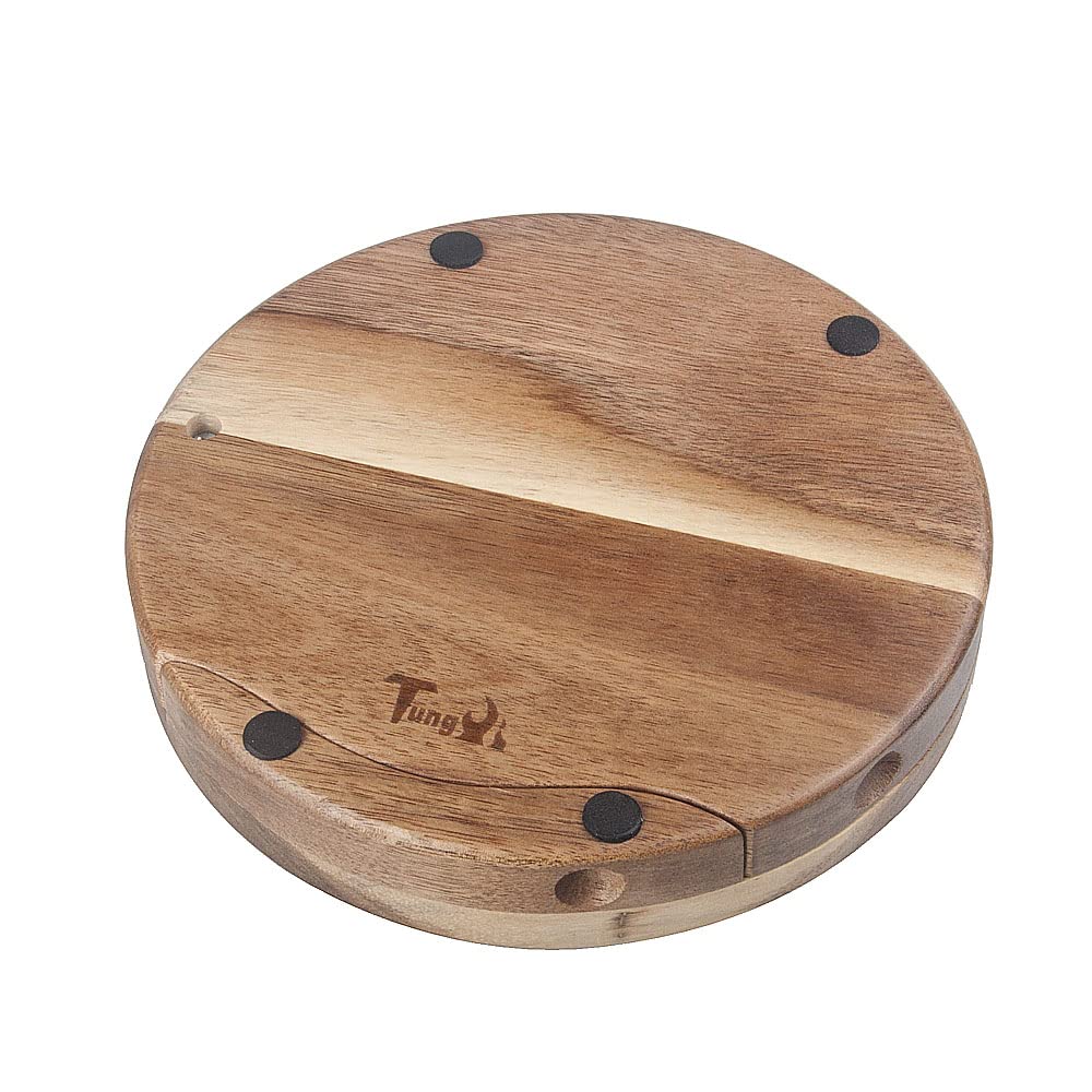Tungyi Round Slide-Out Acacia Wood Cheese Serving Board and 3 Piece ...