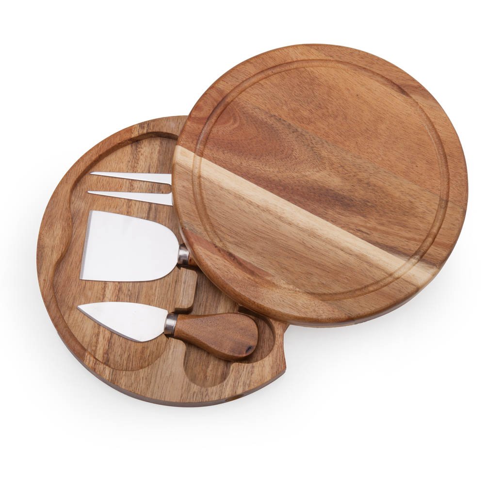 Tungyi Round Slide-Out Acacia Wood Cheese Serving Board and 3 Piece ...