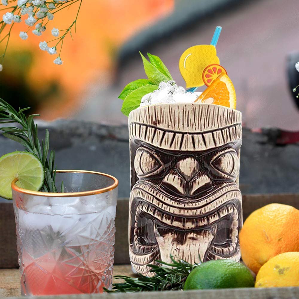 Tiki Mugs Set - Large Ceramic Tiki Mug, Cocktail Mugs for Mai Tai ...