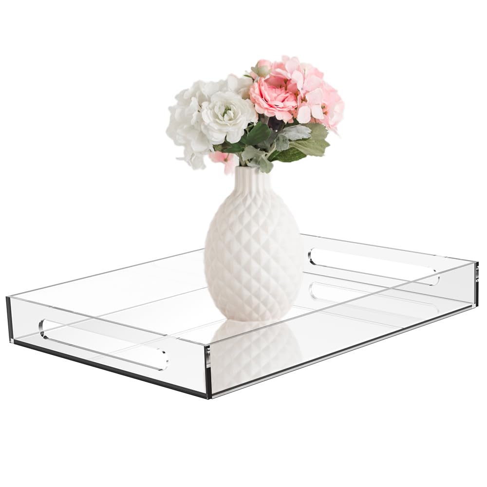 Rectangle Coffee Table Tray - Clear Acrylic Tray with Handles 16 x 12 x ...